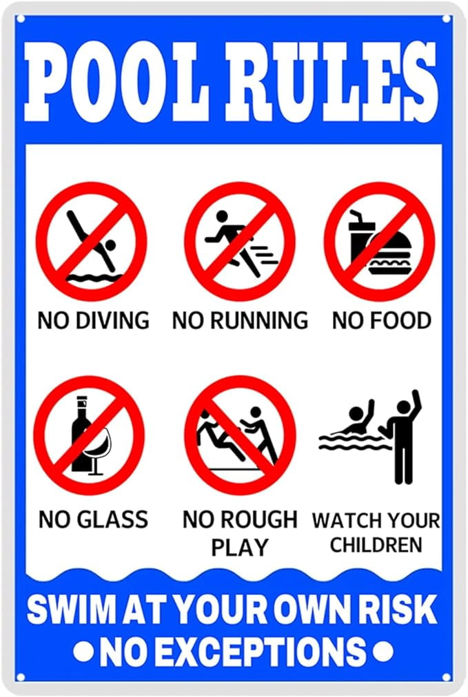 Pool Rules Outdoor Pool Tin Sign Swim At Your Own Risk No Exceptions ...