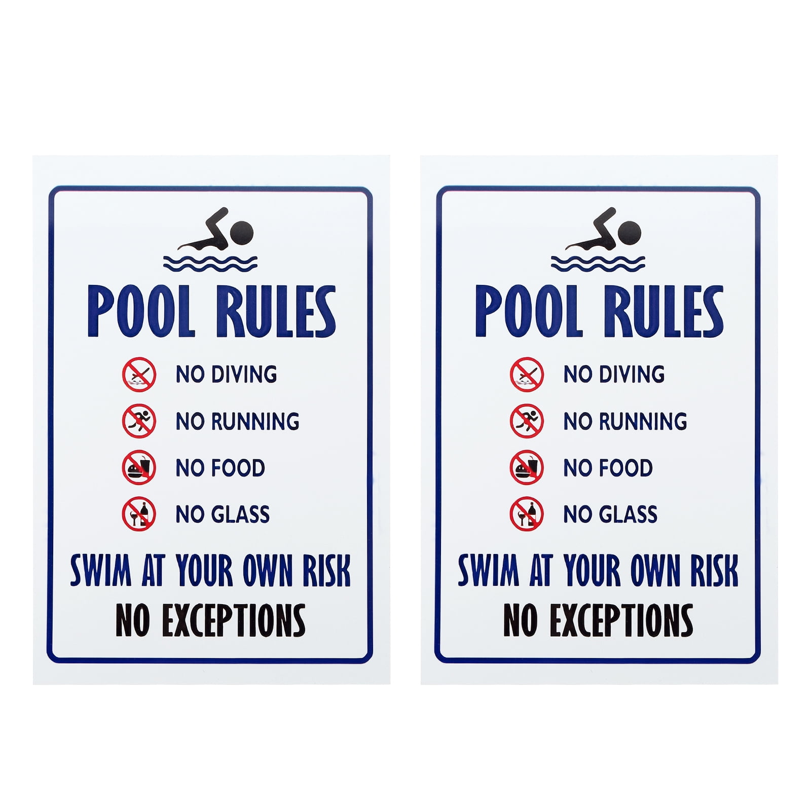 Pool Rules Sign 12x8", Aluminum Sign No Diving No Running No Food No ...