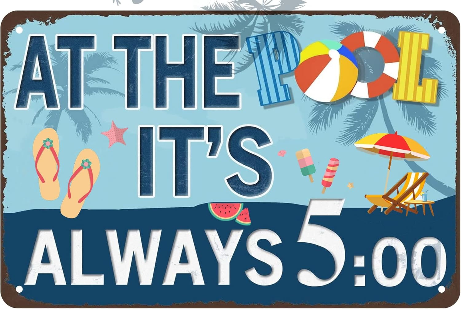 Pool Rules Sign, At The Pool It's Always Metal Tin Sign 8x12 Inch ...