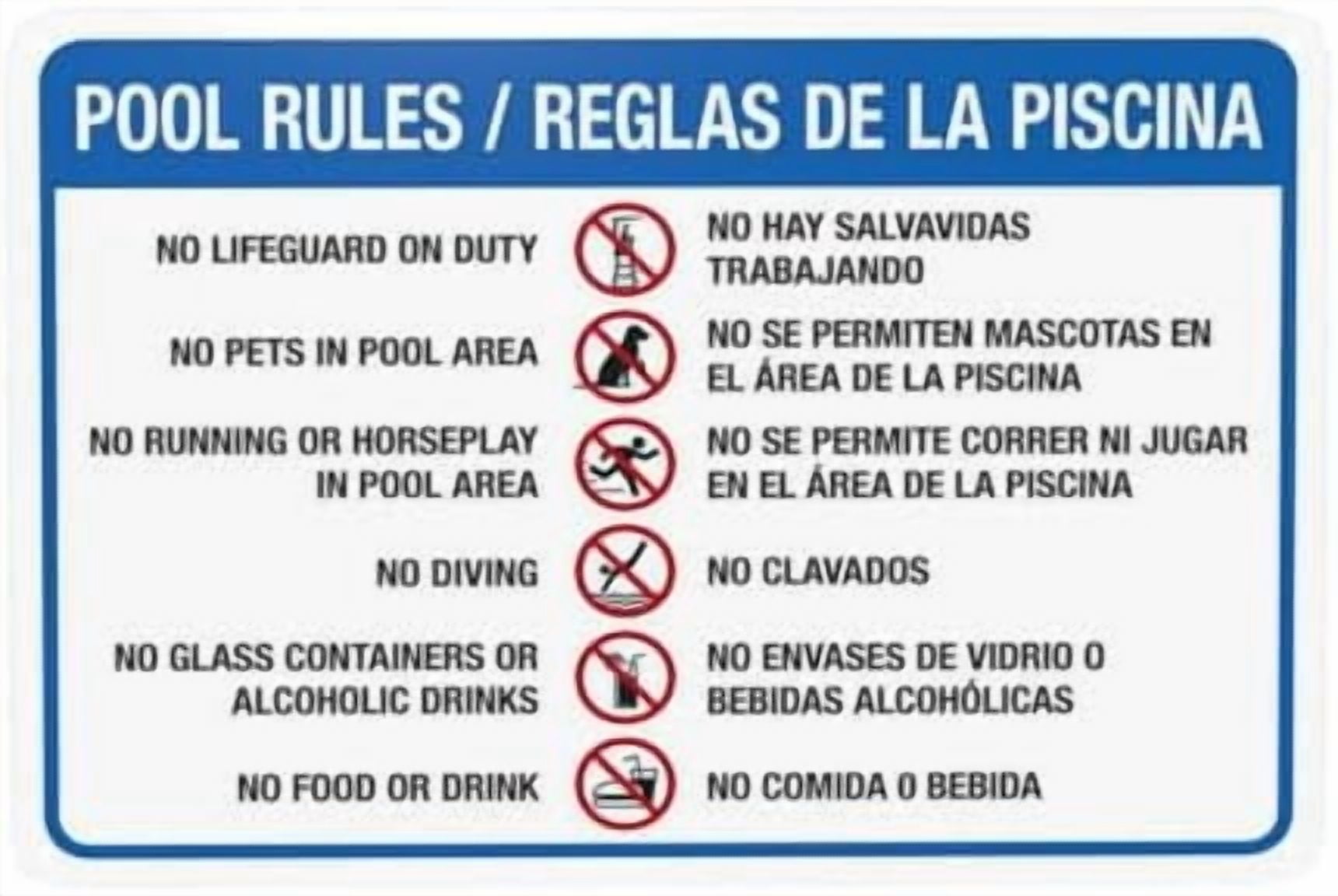 Pool Rules Sign Bilingual, Spanish English Warning Sign, Pool Metal ...
