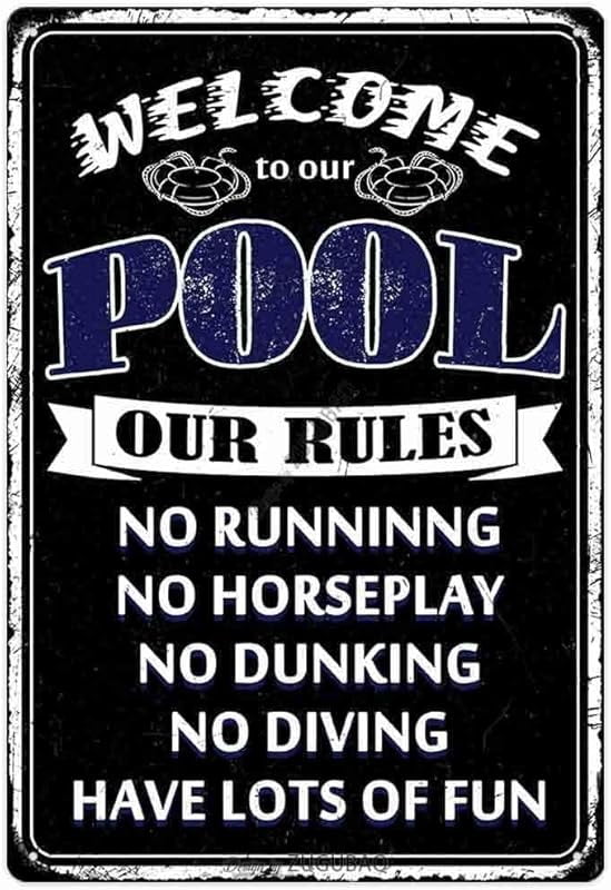Pool Rules Sign Decor, No Diving No Running No Peeing Swim At Your Own ...