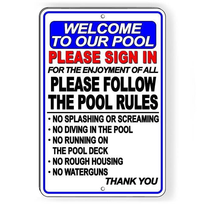 Pool Rules Sign In No Diving Splashing Running Metal Aluminum Sign ...