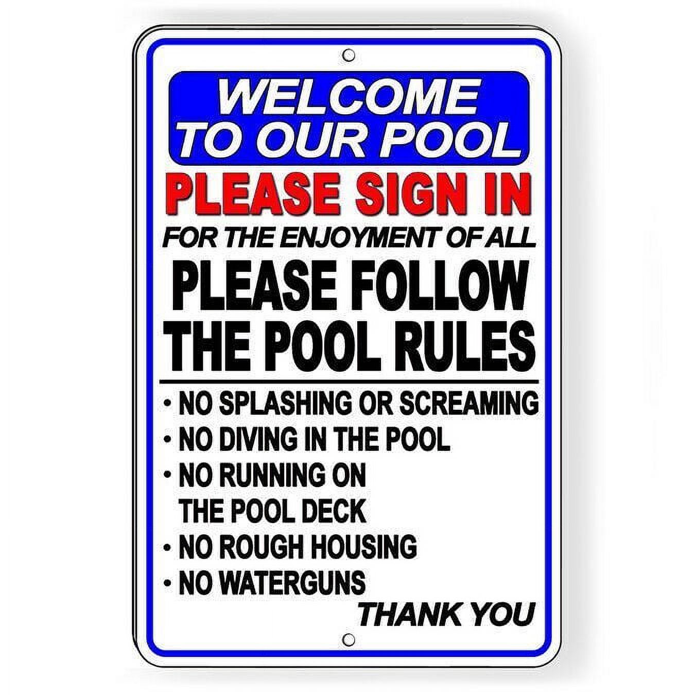 Pool Rules Sign In No Diving Splashing Running Metal Sign caution SIZE ...
