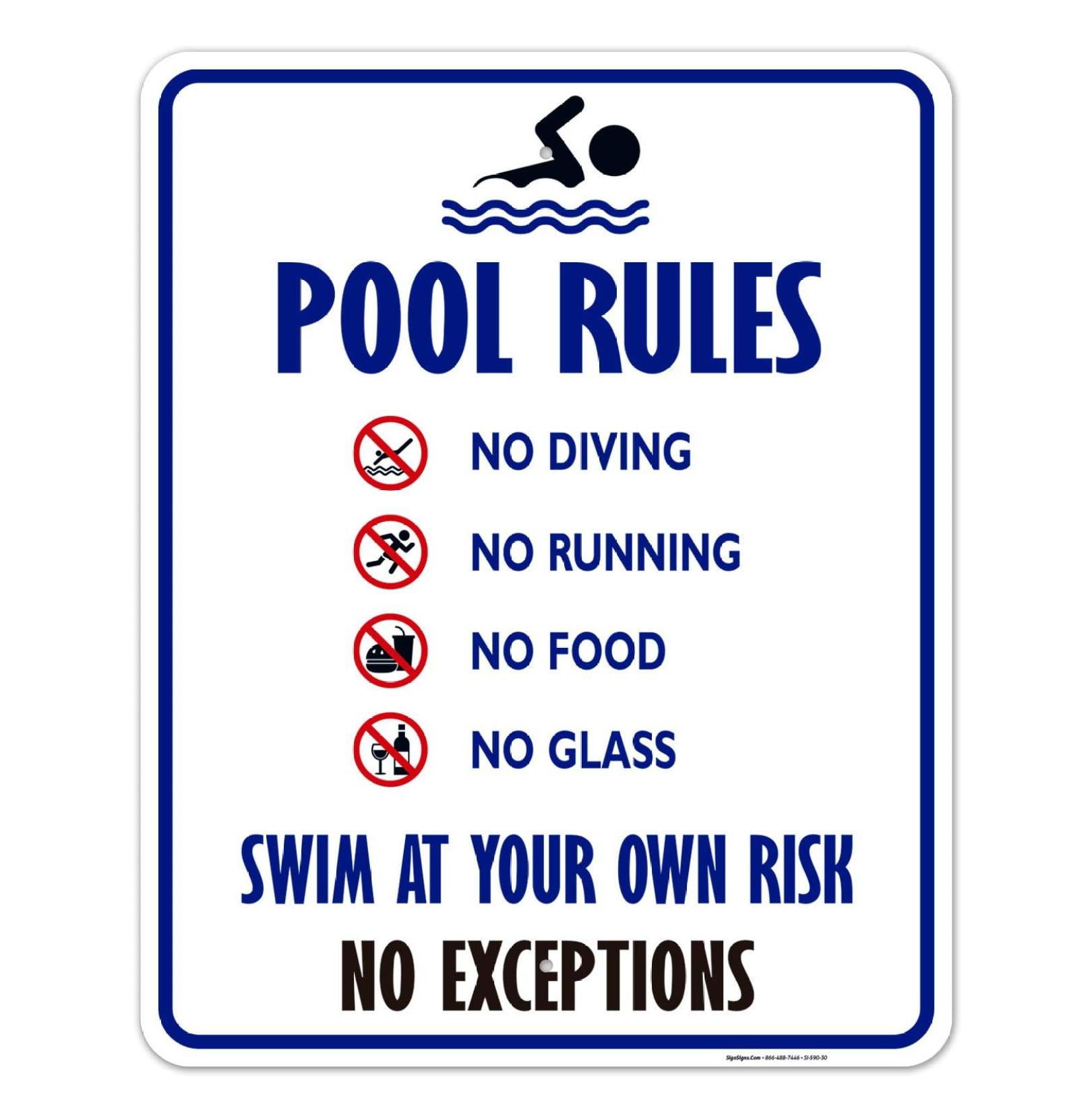 , Pool Rules Sign, No Diving No Running No Food No Glass, 24x30 Inches ...