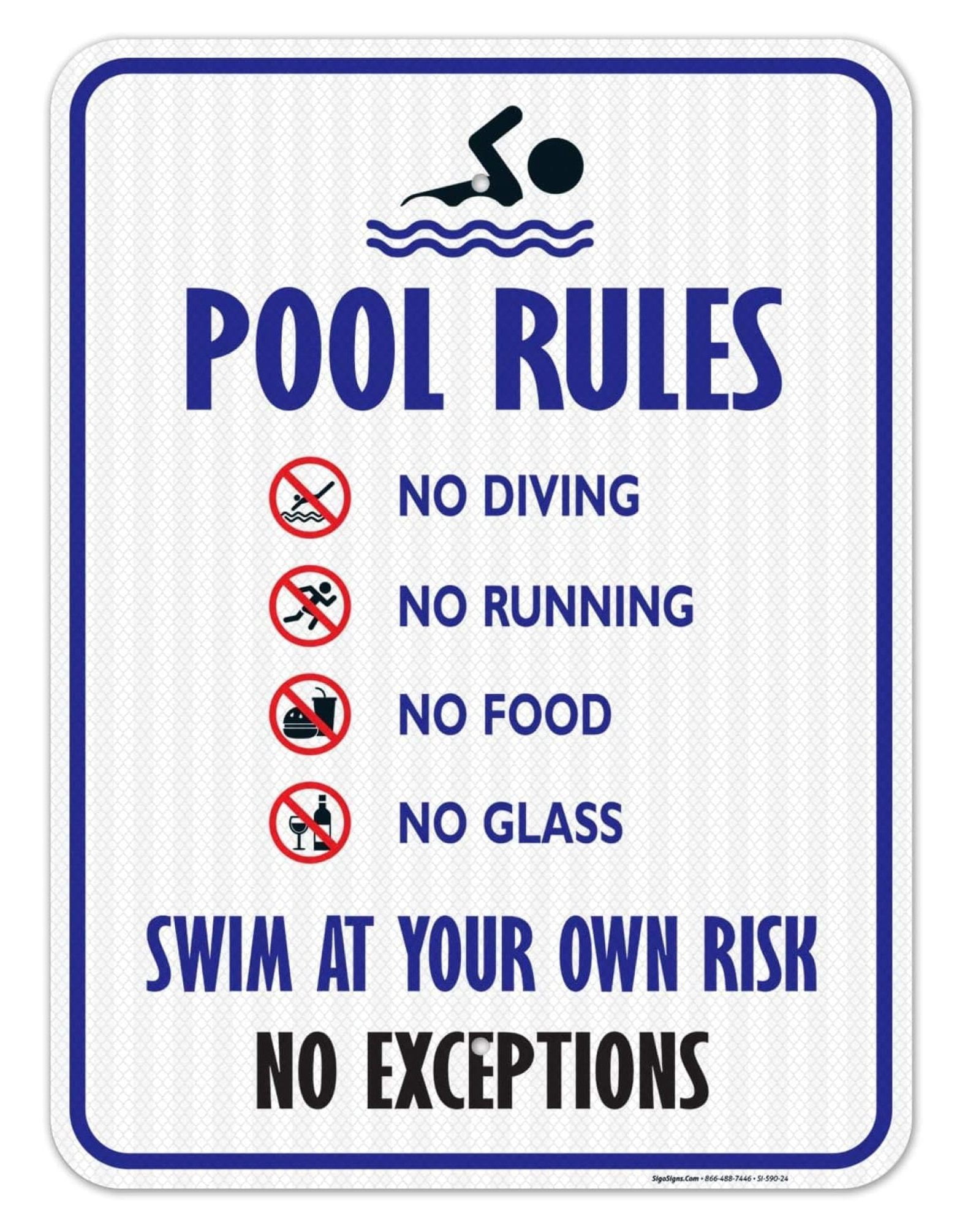 Pool Rules Sign, No Diving No Running No Food No Glass, 18x24 Inches ...