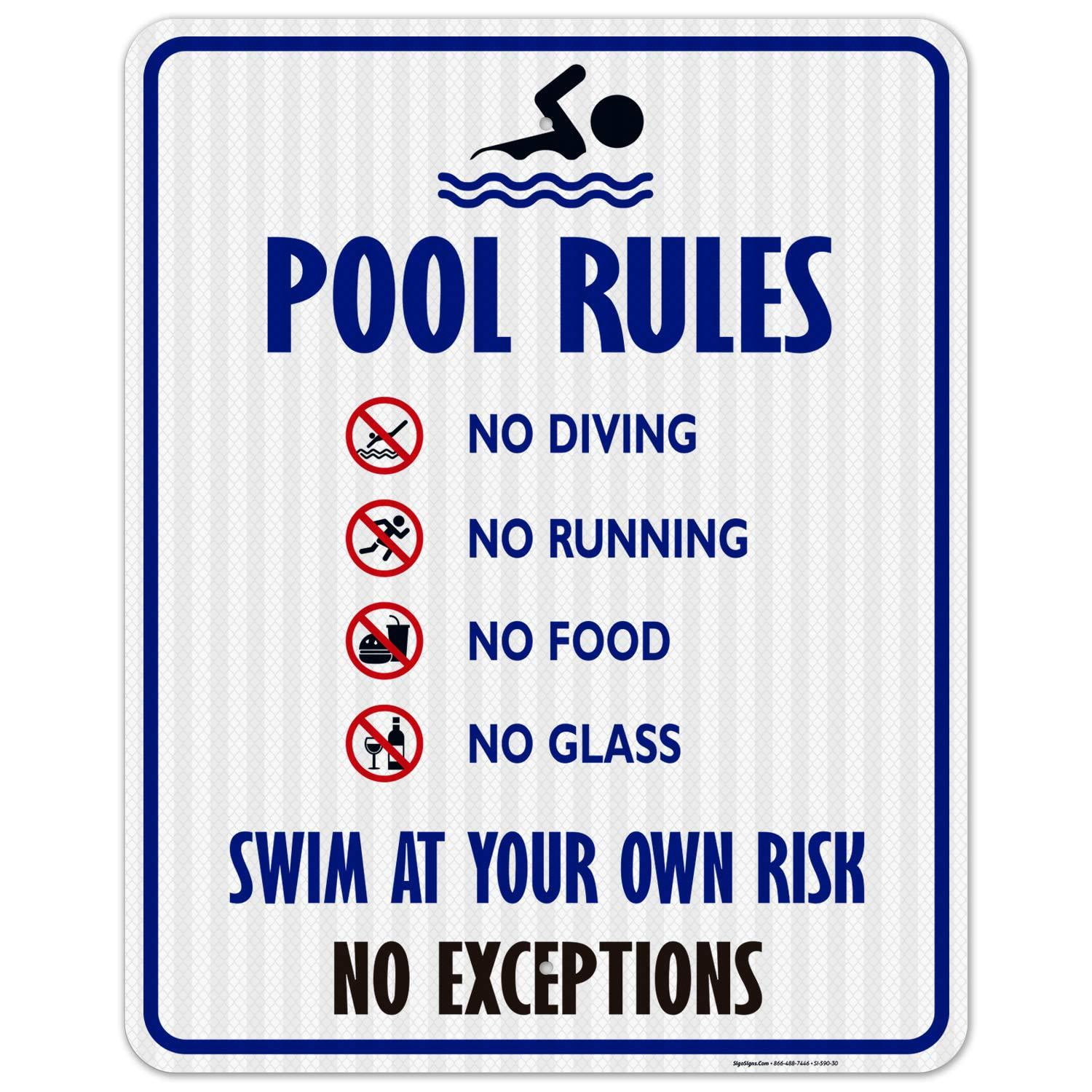 Pool Rules Sign, No Diving No Running No Food No Glass, 24x30 Inches ...
