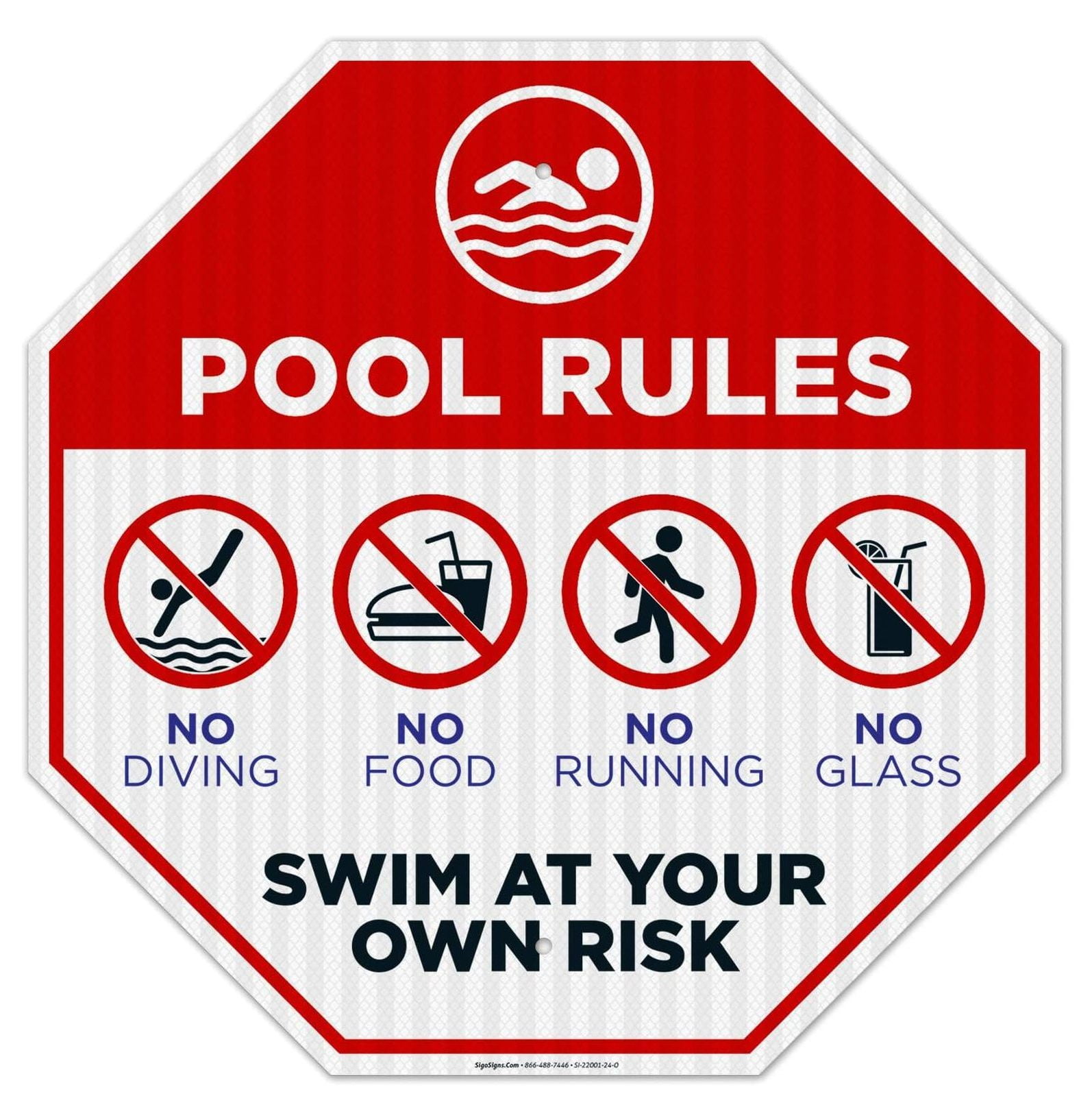Pool Rules Sign, Pool Sign, 24x24 Inches, EGP Reflective .080 Aluminum ...