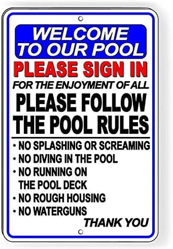 Pool Rules Sign in No Diving Splashing Running Caution Metal Sign 12"x8 ...
