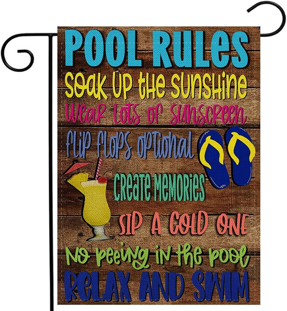 Pool Rules Slogan Wood Summer Garden Flag Vertical Double Sized Create ...