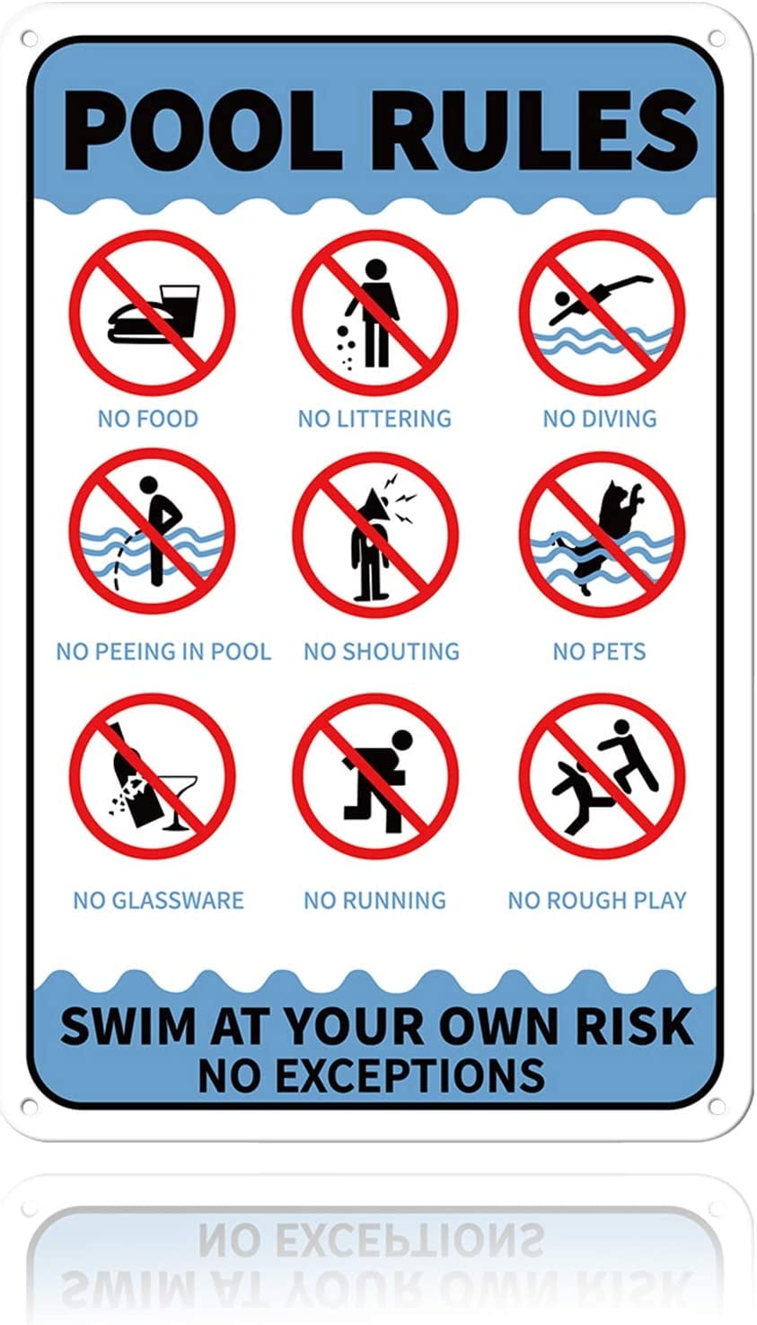 Pool Rules Swim at Your Own Risk No Exceptions Sign 8x12inches 35 Mil ...