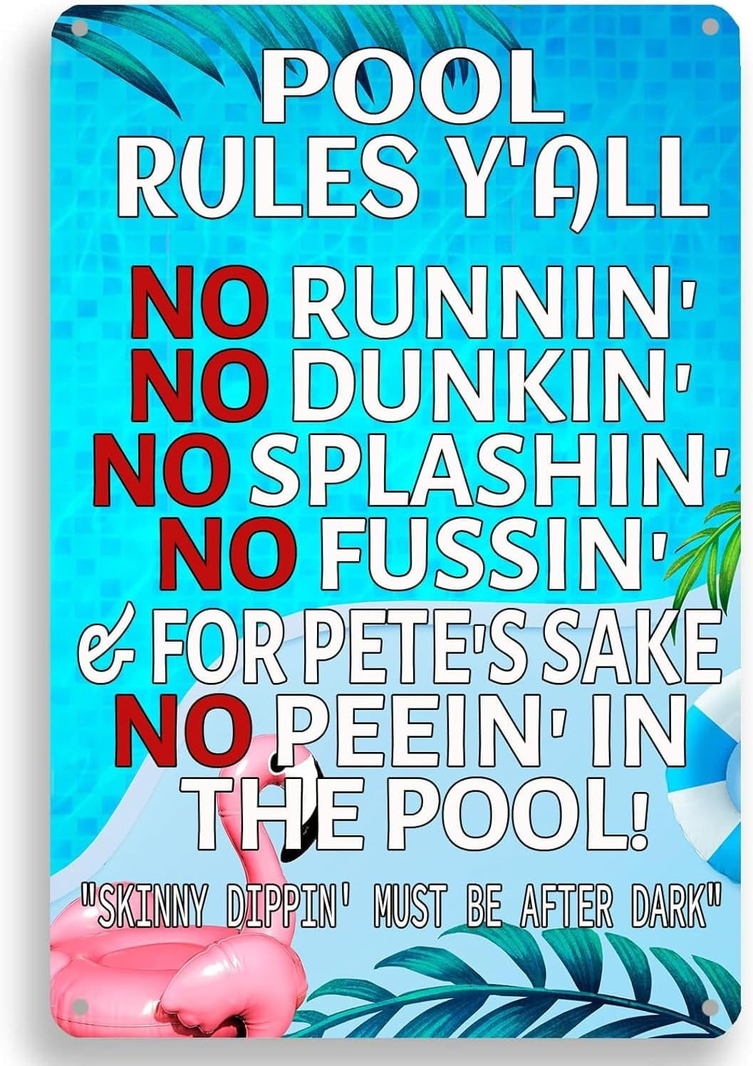 Pool Rules Tin Sign No Running No Dunking No Splashing Swimming Pool ...