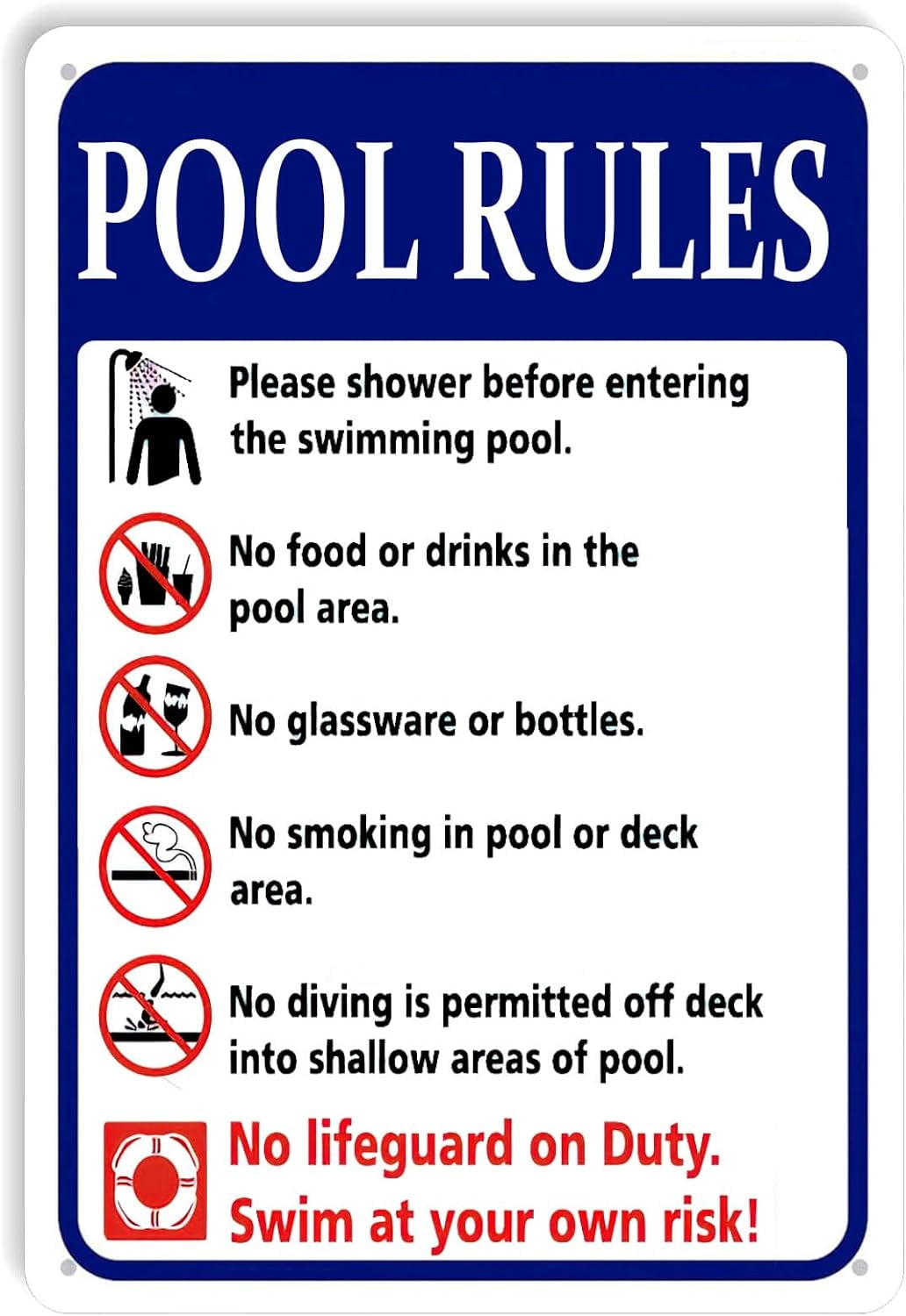 Pool Rules Tin Sign Please Shower Before Entering The Swimming Pool ...