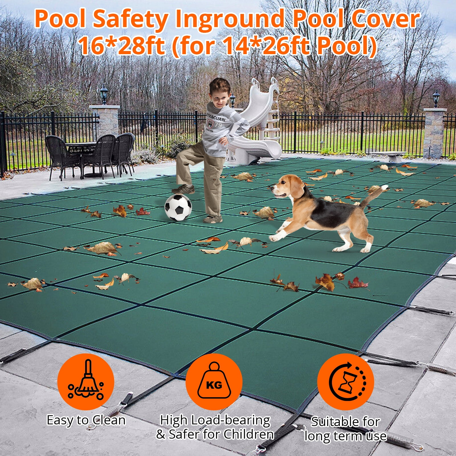 Pool Safety Inground Pool Cover 16ft x 28ft w, w/Pool Safety Net and ...