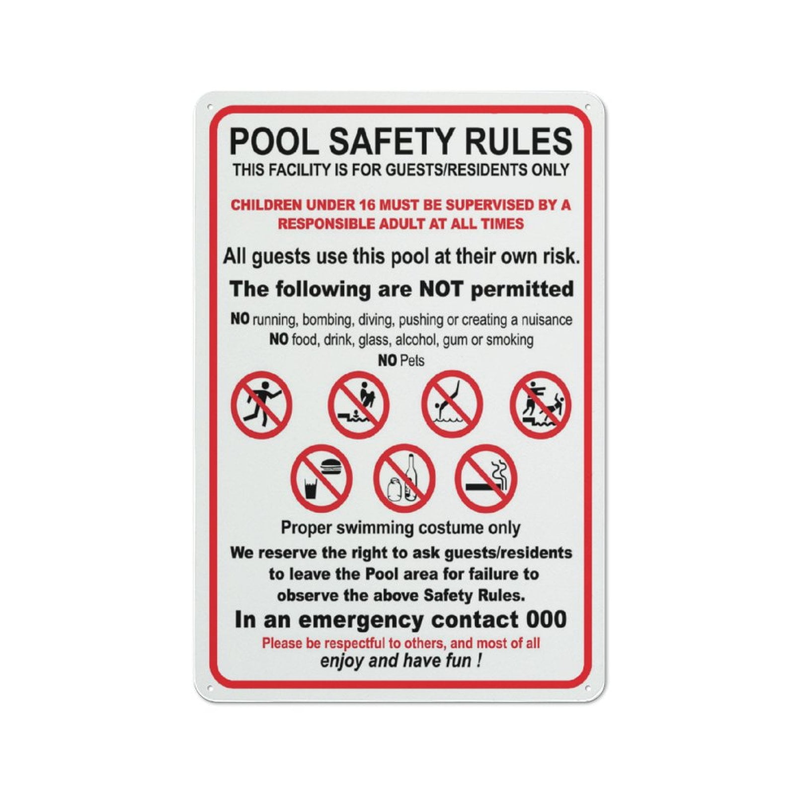 Pool Safety Rules Sign 12X8 Inches Metal Aluminum Signs, Weather ...