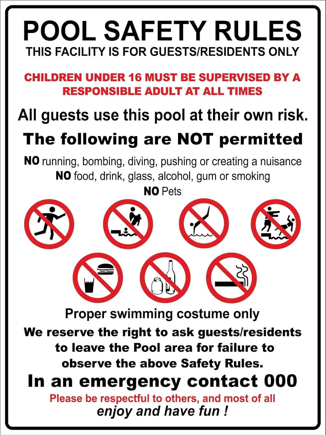 Pool Safety Rules Sign Prohibition Signs 8 X 12 Inch Metal Tin Sign ...