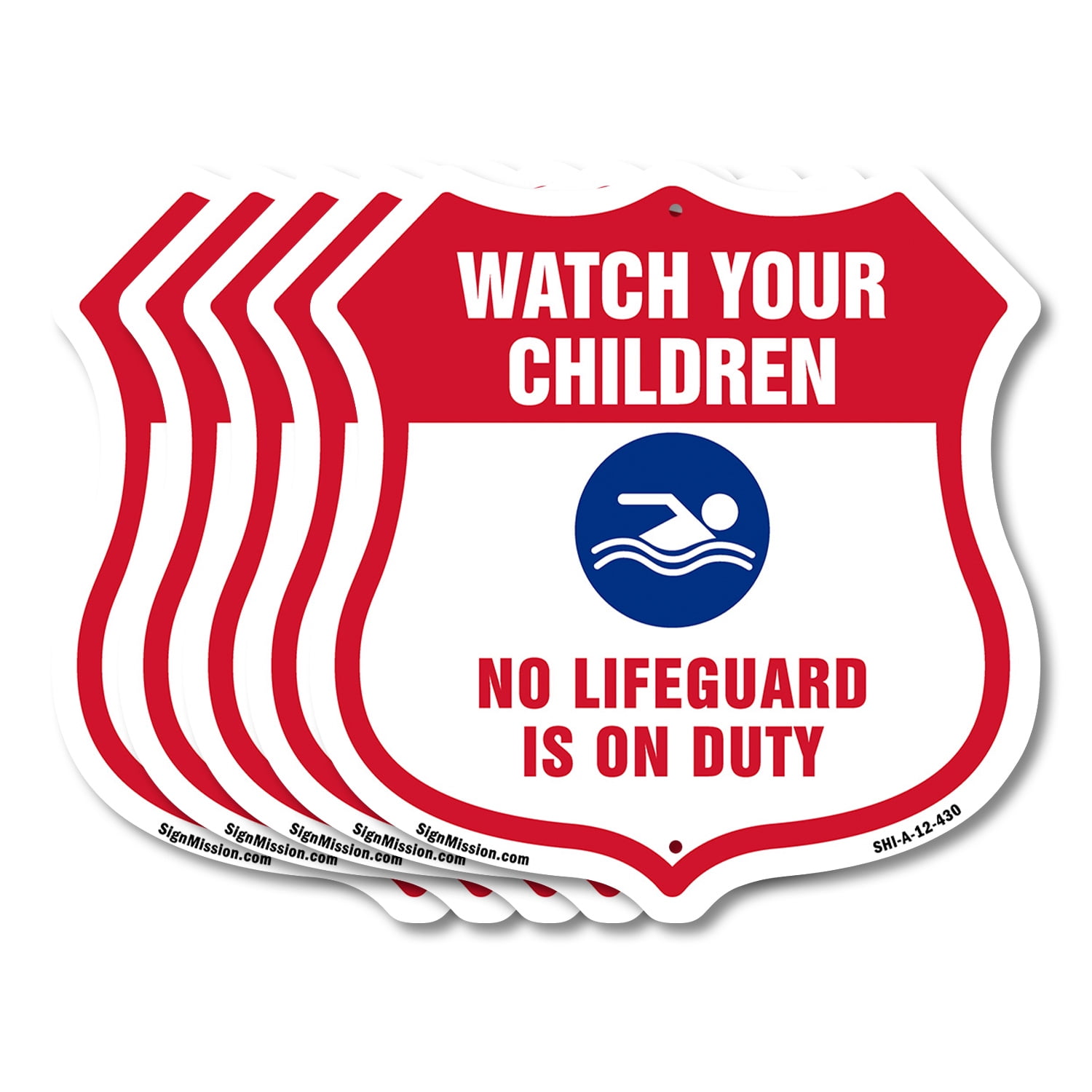 Pool Safety Shield Sign Attention Watch Your Children No Lifeguard On ...