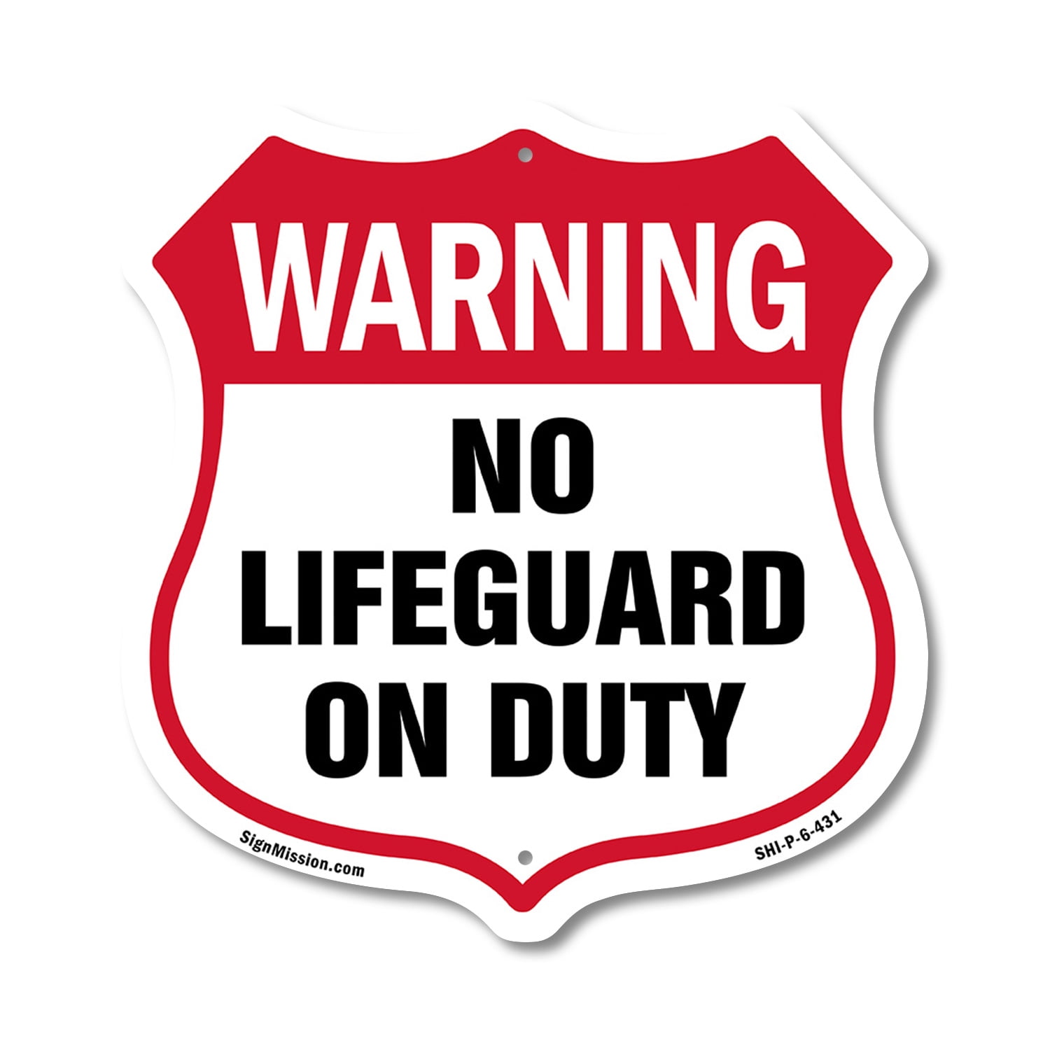 Pool Safety Shield Sign Warning No Lifeguard On Duty 6 inch X 6 inch ...
