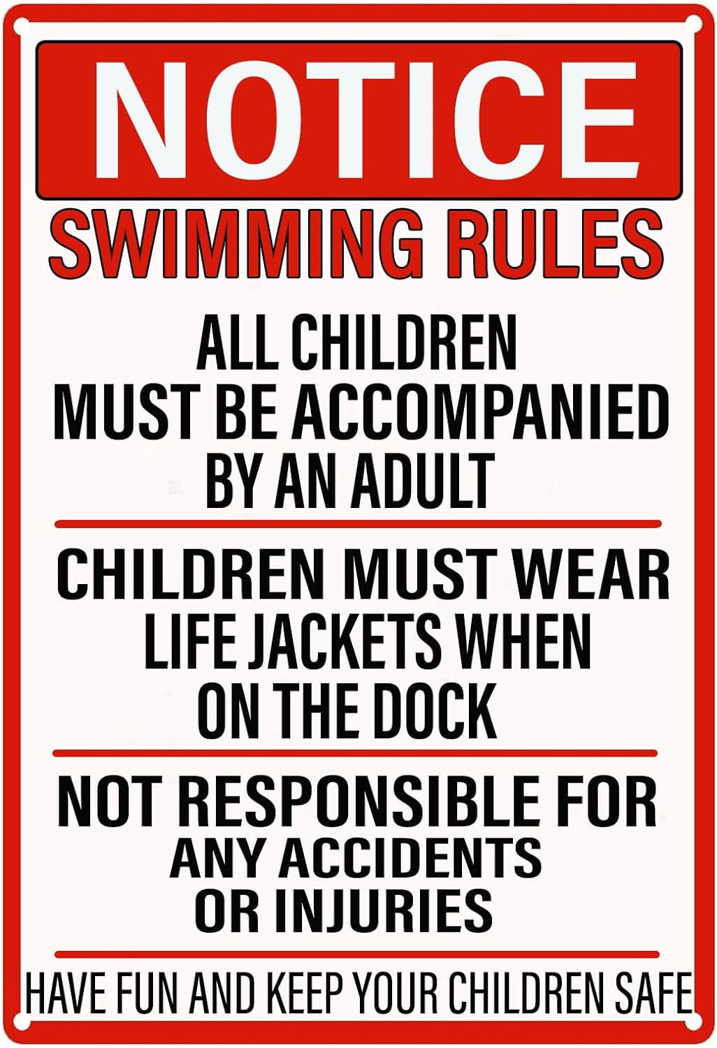 Pool Safety Tin Signs,No Lifeguard Swim At Your Own Risk Swimming Pool ...