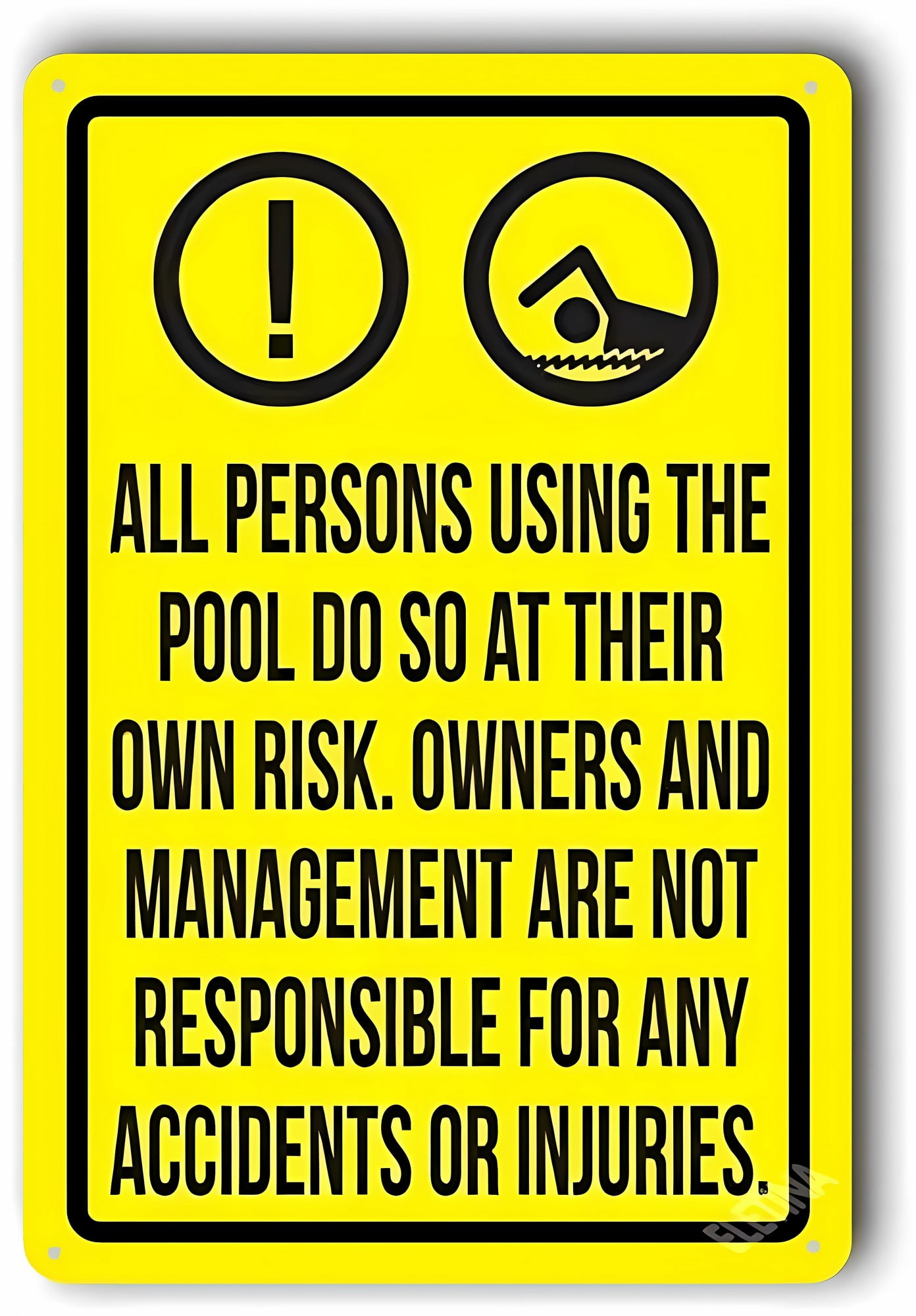 Pool Safety Warning Sign - 8"x12" Aluminum Tin Sign, Yellow Minimalist ...