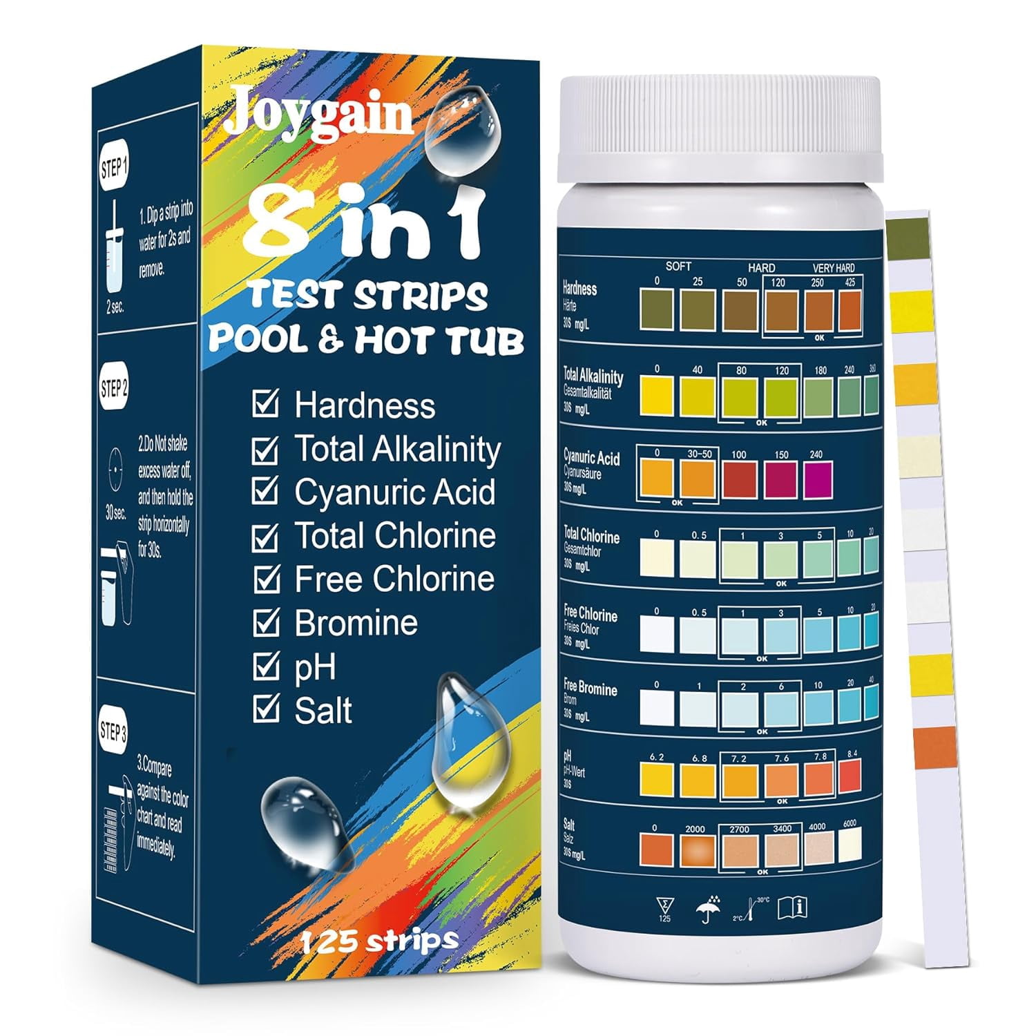 Pool Salt Test Strips - 125 Strips 8 in 1 Salt Pool Test Strips for ...
