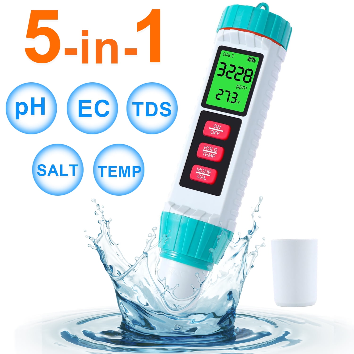 Pool Salt Tester, PH Tester Digital, Water Testing Kit, 5 in 1 PH Meter ...