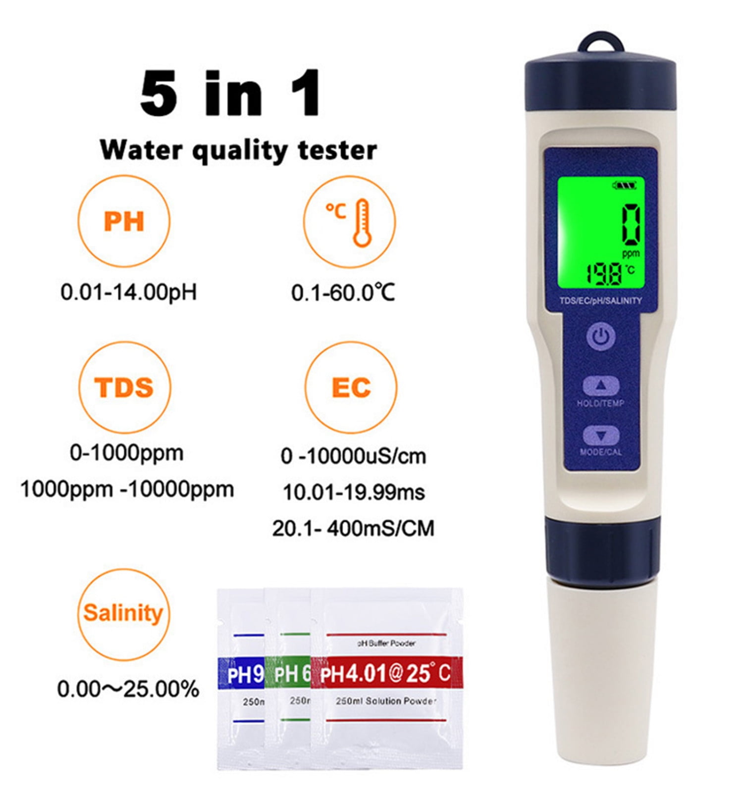 Pool Salt Tester Ph Meter Digital, Digital Salinity Meter And Ph Tester ...