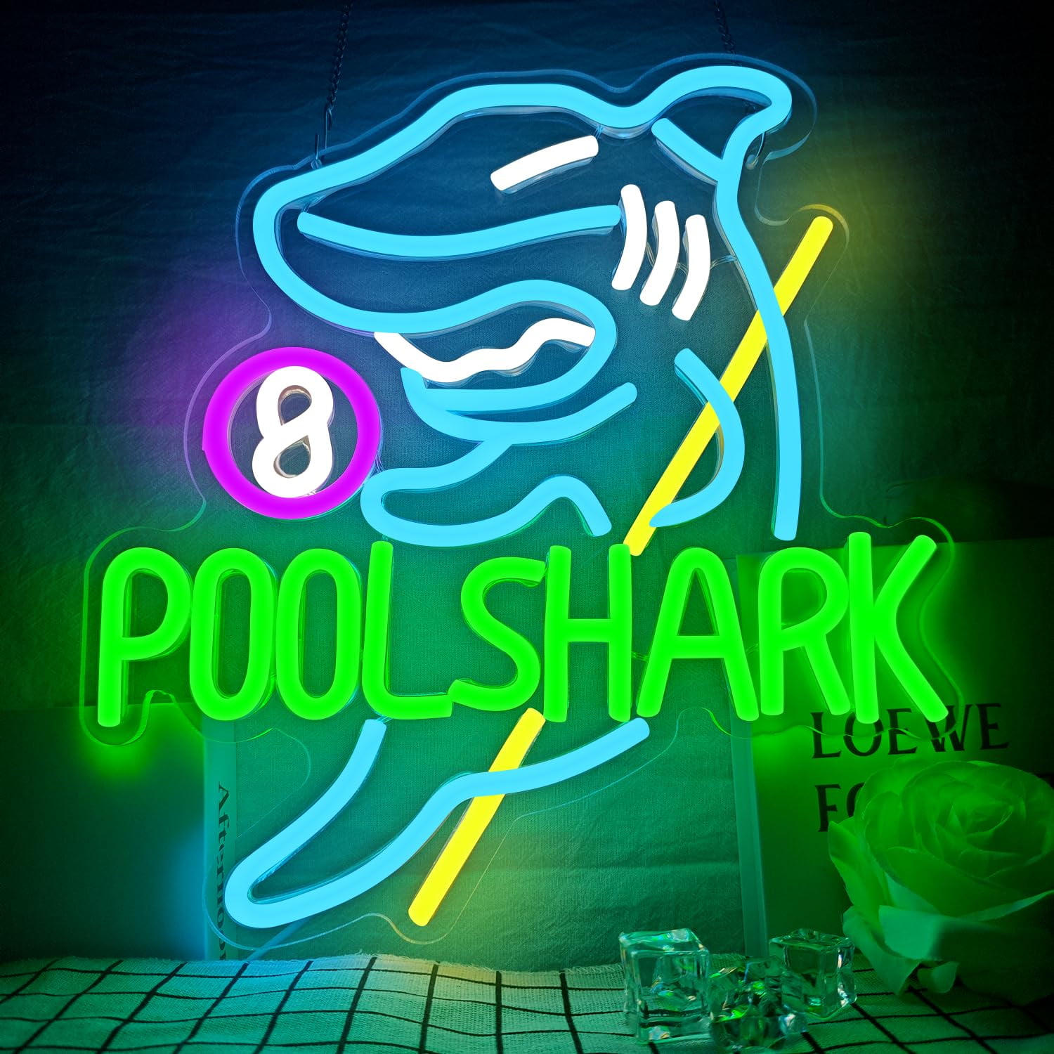 Pool Shark Neon Sign for Wall Decor Dimmable Billiards Neon Sign for ...