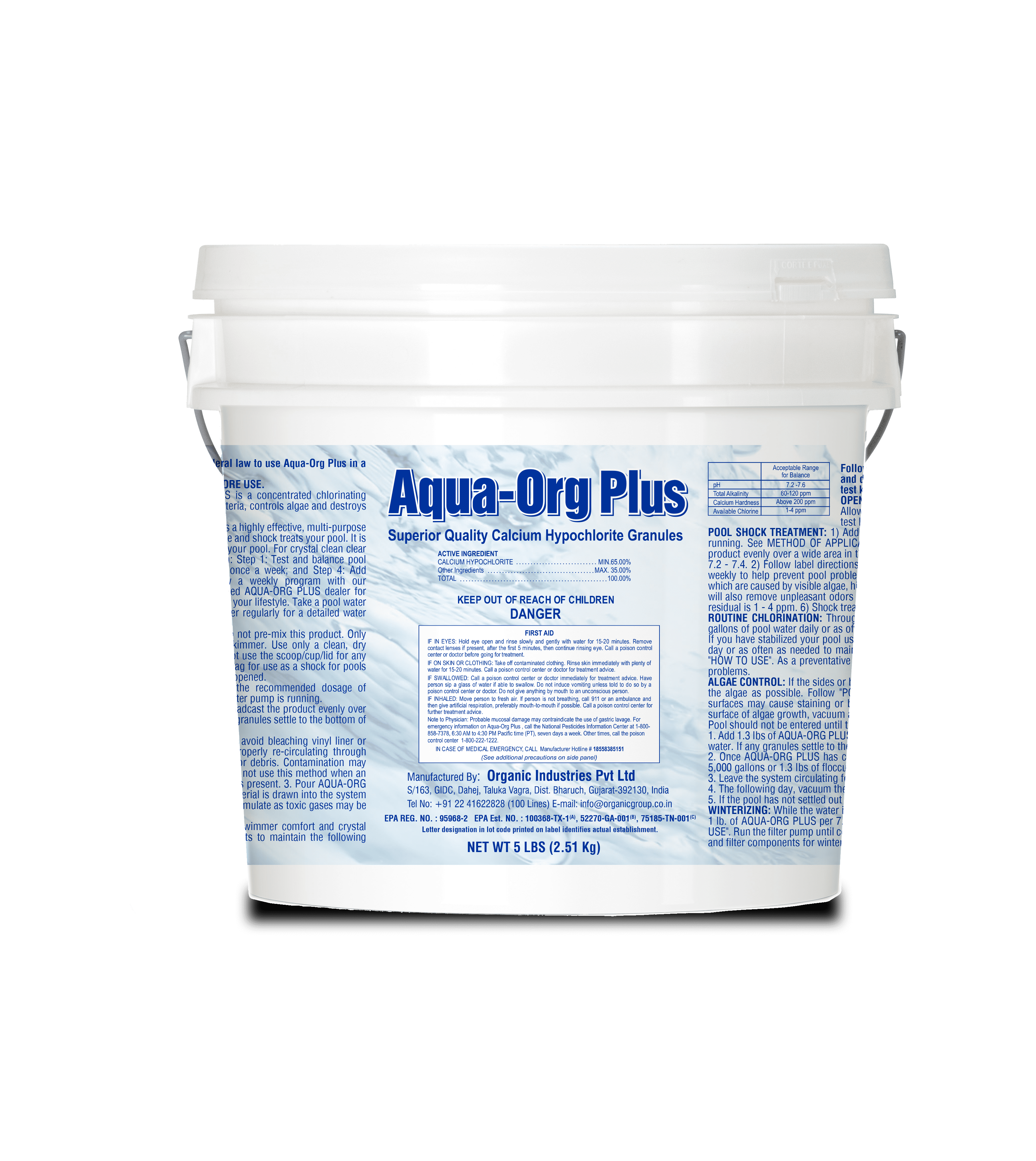 Pool Shock by Aqua Org Plus - 65% Granular Cal Hypo - Swimming Pool ...
