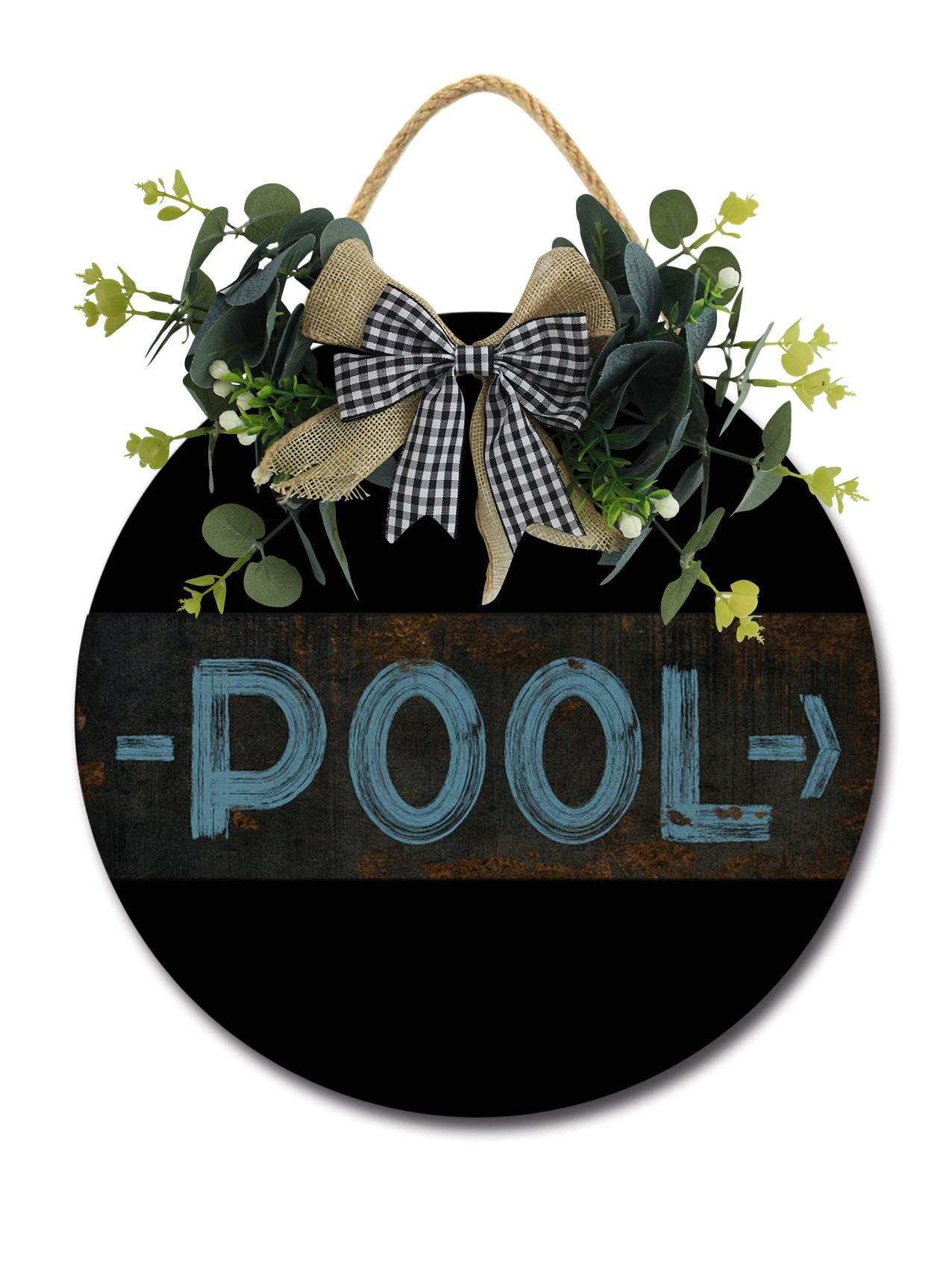 Pool Sign Front Door Porch Decorations, Round Rustic Wood Hanging Sign ...