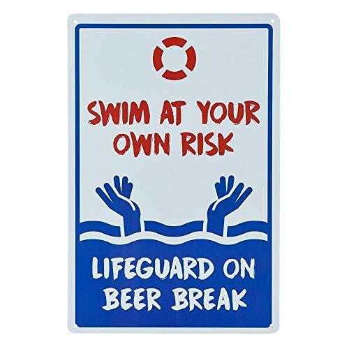 Pool Sign - No Lifeguard On Duty Swim at Your Own Risk Sign Metal ...