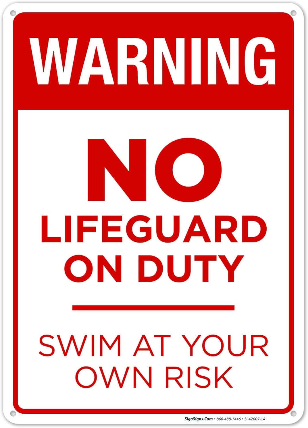 Pool Sign, No Lifeguard on Duty Sign, 10x14 Inch, Rust-Resistant ...
