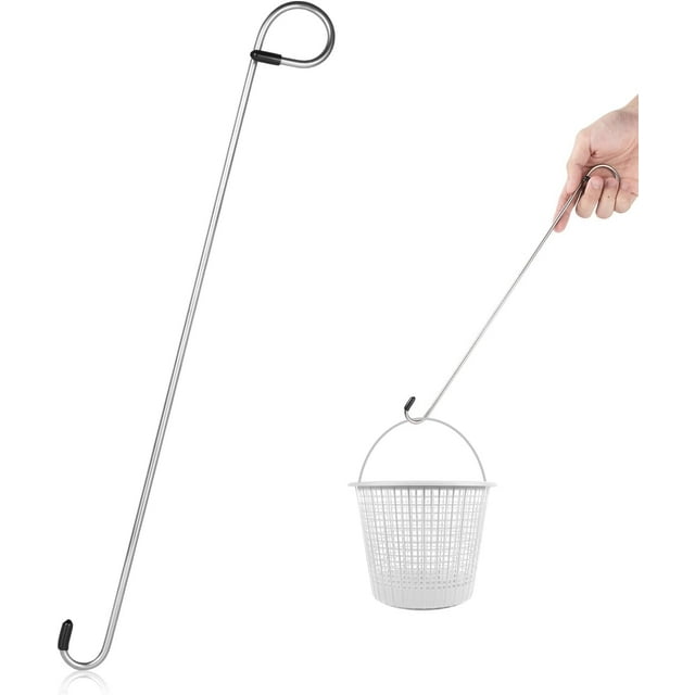 Pool Skimmer Basket Hook Tool, 14 Inch Long Stainless Steel Skimmer ...