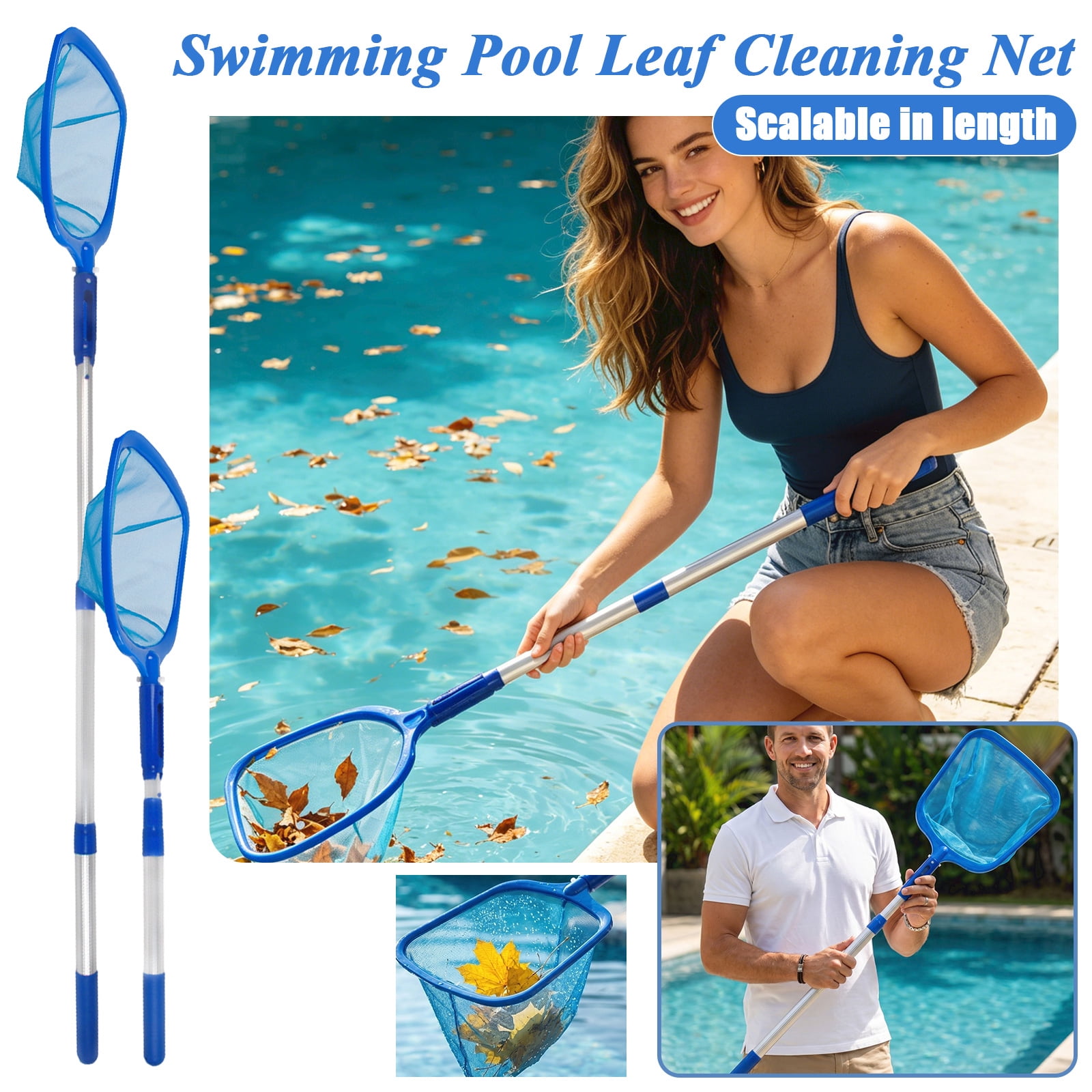 Pool Skimmer Net, Deep Rake Fine Mesh Leaf Catcher For Above Ground ...