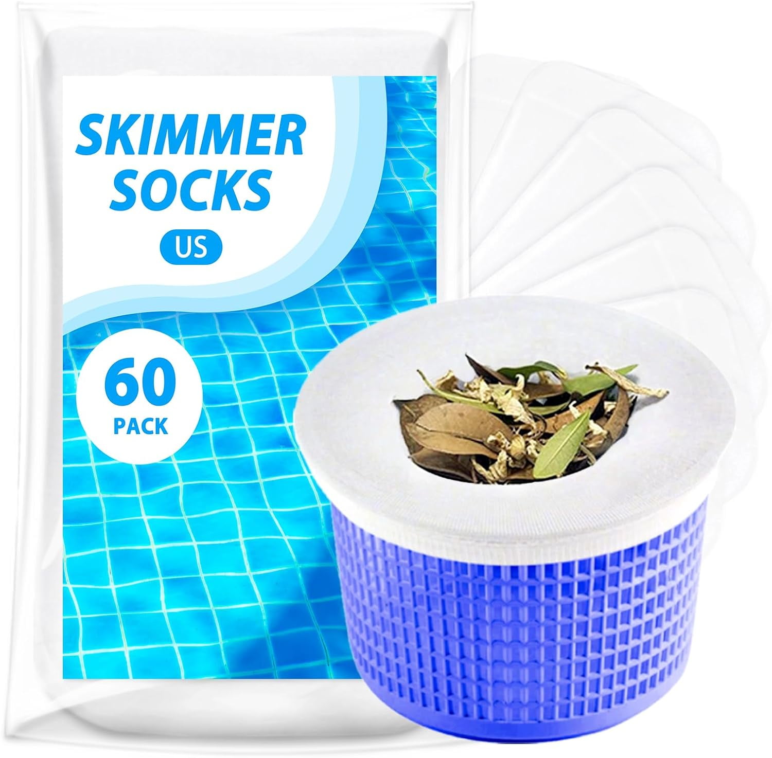 Pool Skimmer Socks, 60 Pack of Reusable Pool Filter Socks for Skimmer ...