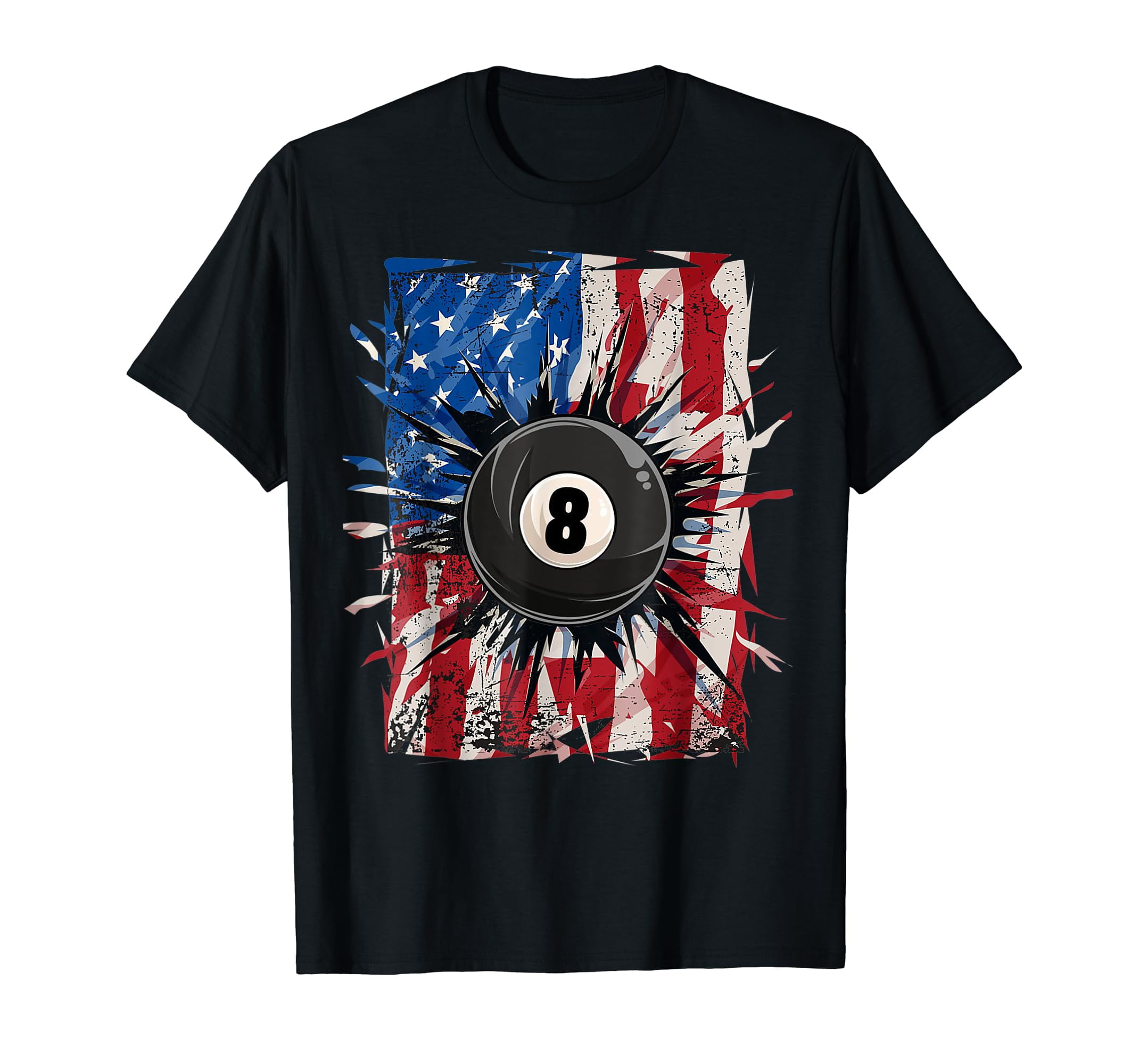 Pool Snooker Billiards Player 8 Ball USA American Flag Black Crew Neck ...