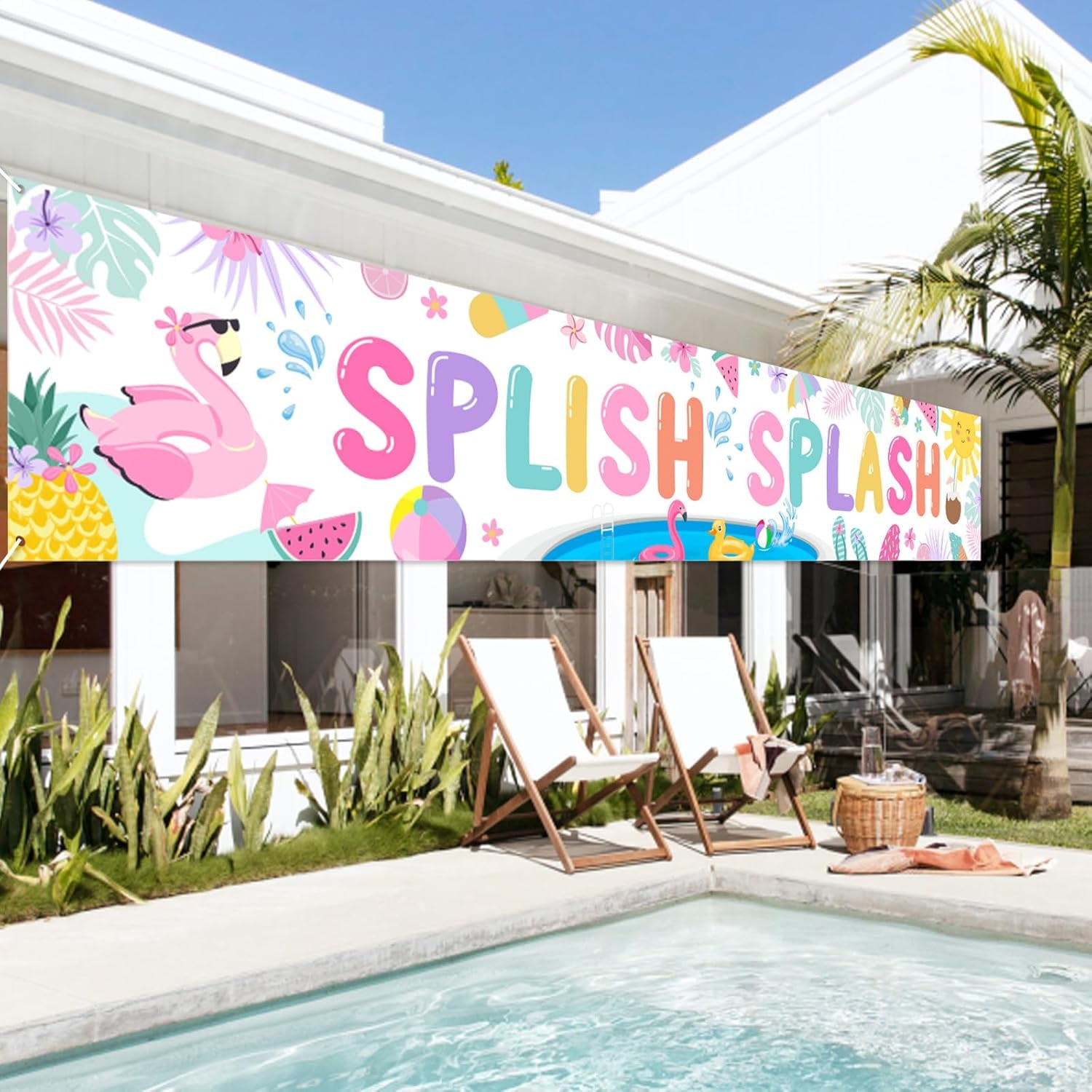 Pool Splish Splash Long Banner party Decorations for Girls,Flamingo ...