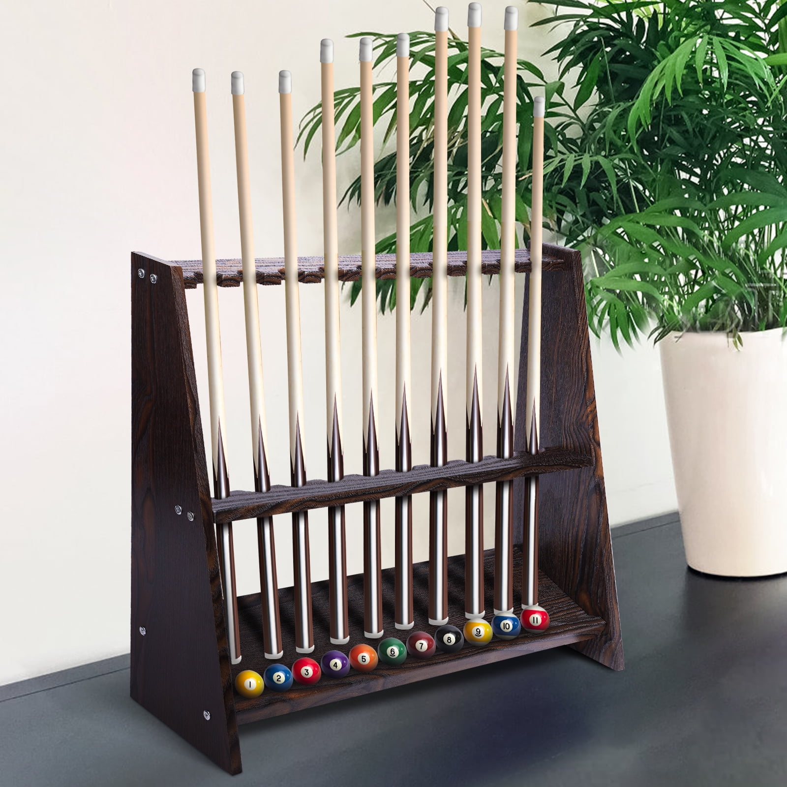 Pool Stick Holder Floor Stand, 10 Pool Cue Rack for Billiard Room or ...