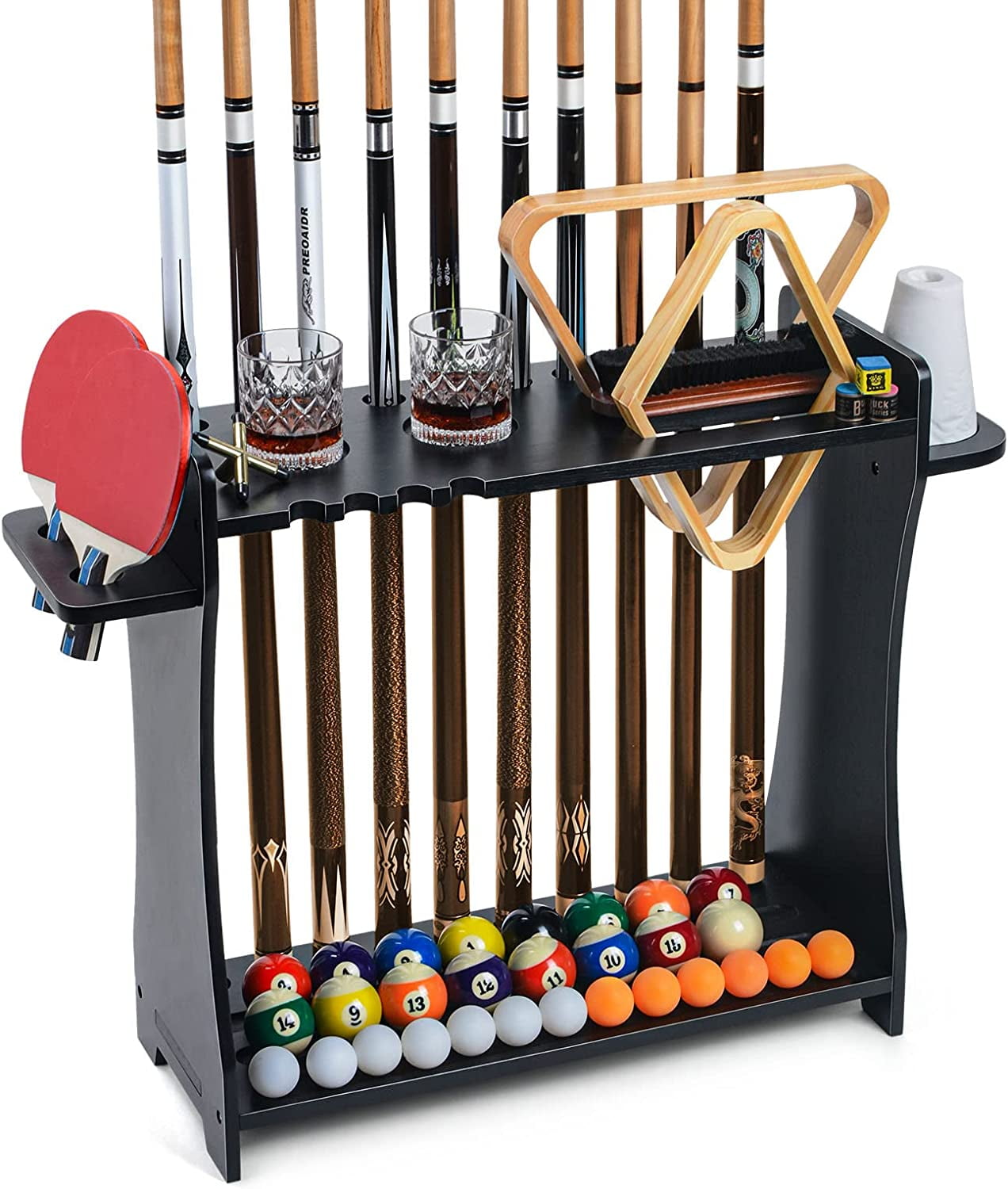 Pool Stick Holder Floor Stand, 2-IN-1 Pool Cue Rack & Ping Pong Paddle ...