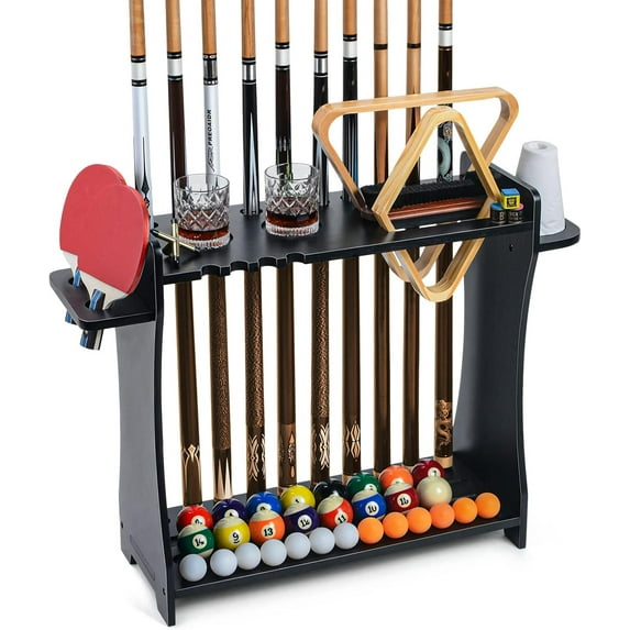Pool Stick Holder Floor Stand, 2-IN-1 Pool Cue Rack & Ping Pong Paddle ...