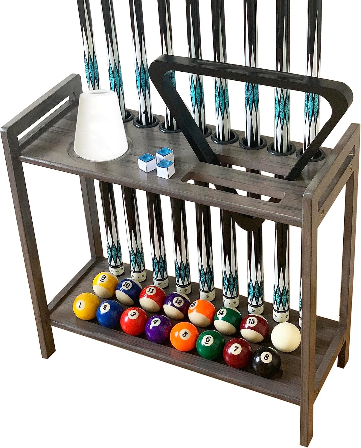 Pool Stick Holder Floor Stand Holds 9 Cues & Pool Table Accessories ...