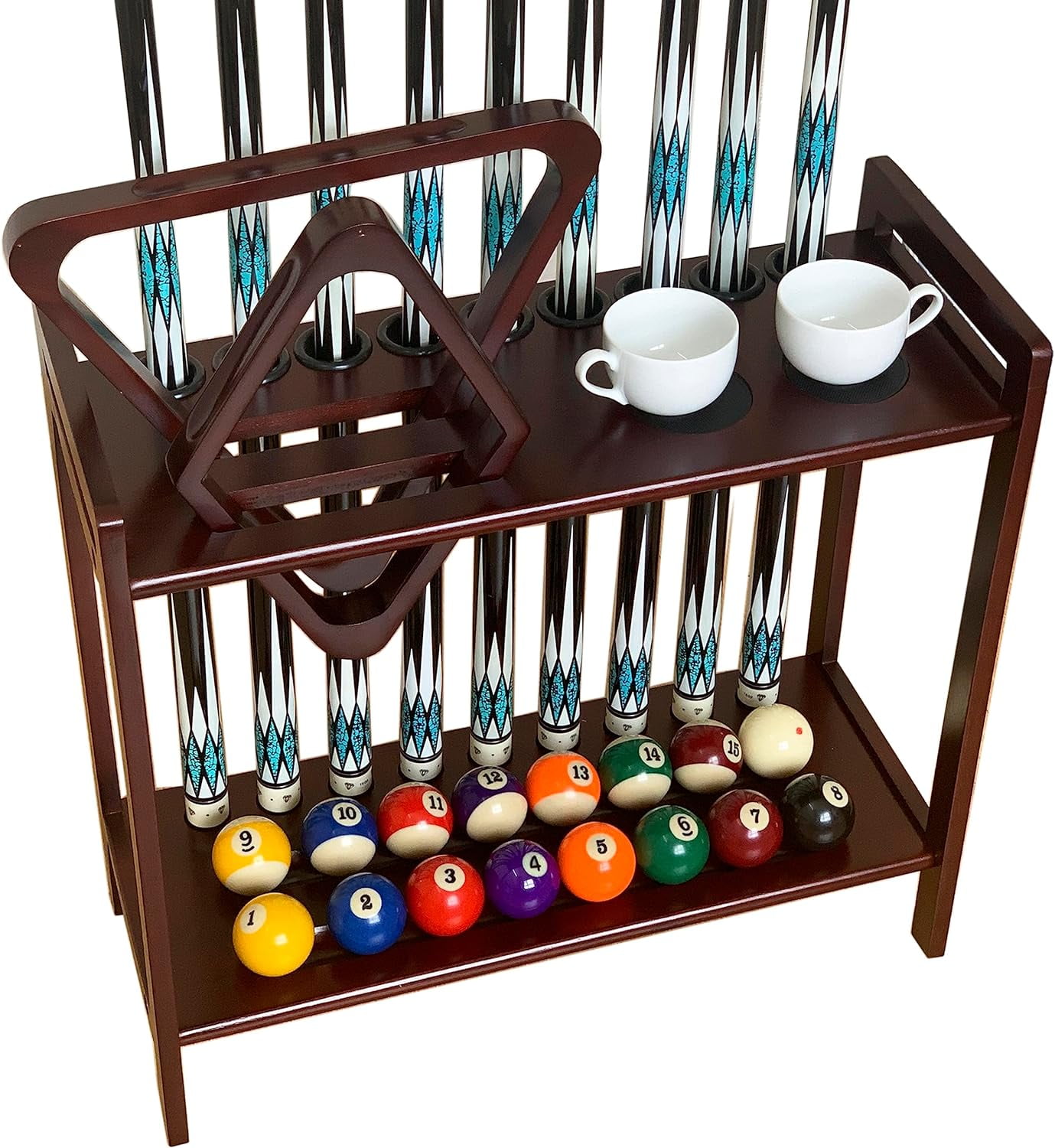 Pool Stick Holder Floor Stand Holds 9 Cues & Pool Table Accessories ...