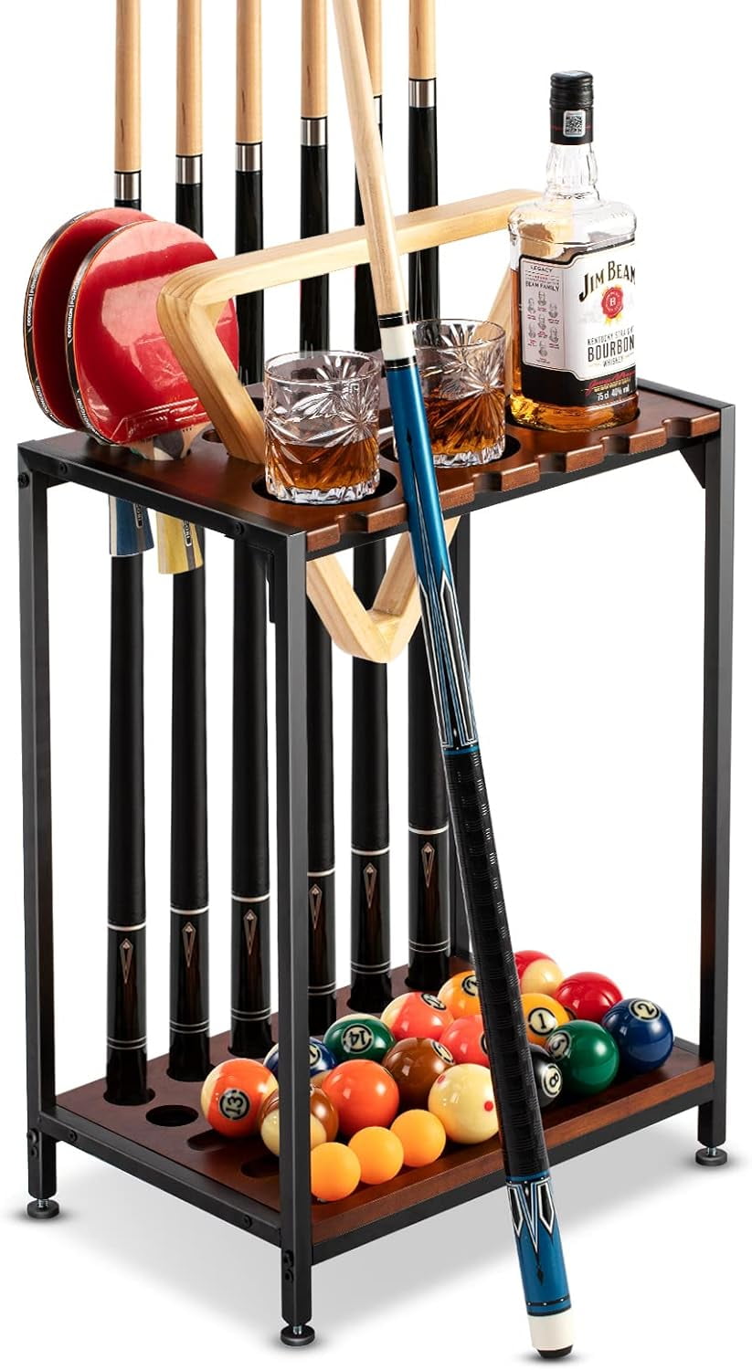 Billiards Pool Stick Holder - Floor Stand Pool Cue Rack with Ping Pong ...