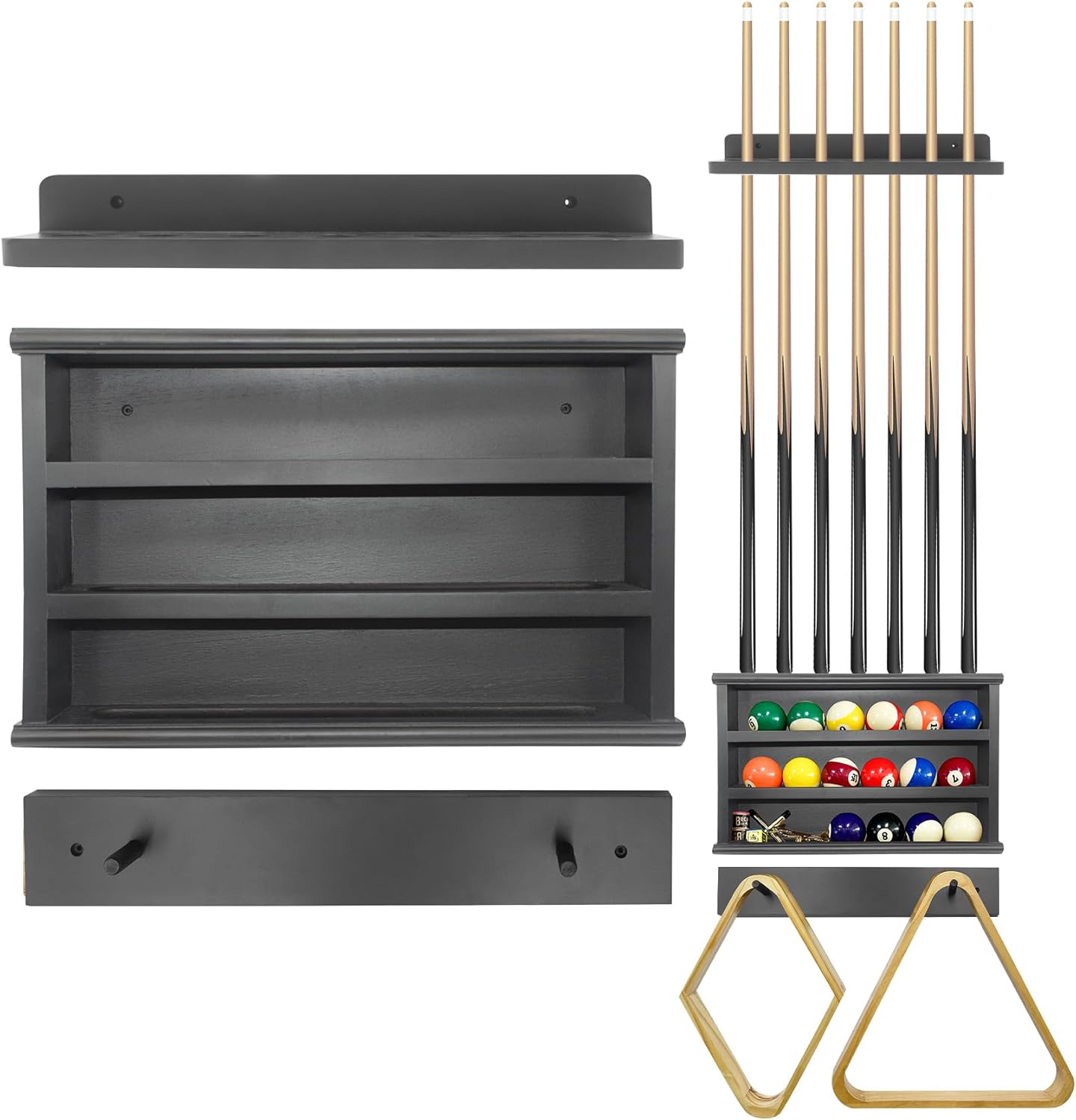Pool Stick Holder Wall Mount - Pool Cue Rack for 6 Pool Sticks and ...
