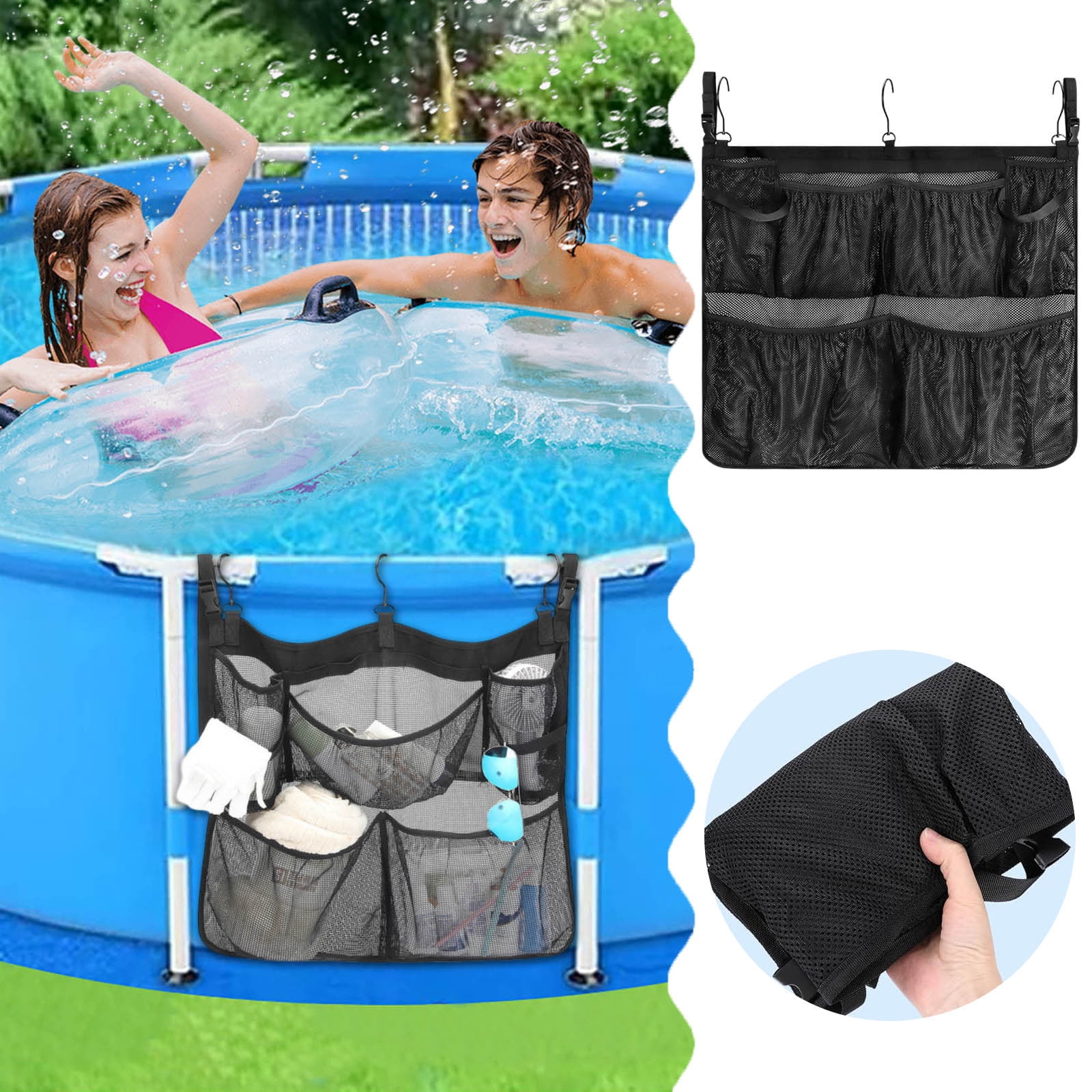Pool Storage Bag Adjustable Pool Accessories Storage Net with Multiple ...
