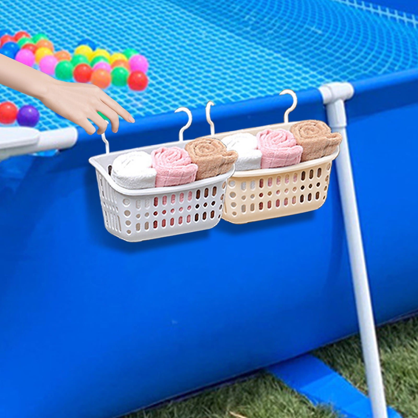 Pool Storage Basket, Pool Toy Organizer, Waterproof Plastic Bins, Above ...