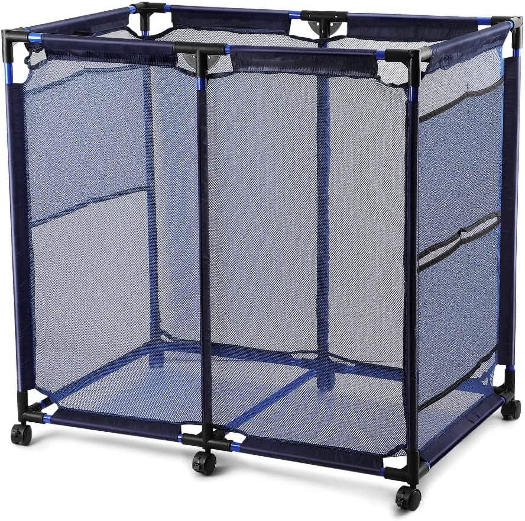 Pool Storage Bins Rolling Cart Organizer with Nylon Mesh for Pool Floats, Balls, Toys, Large ...