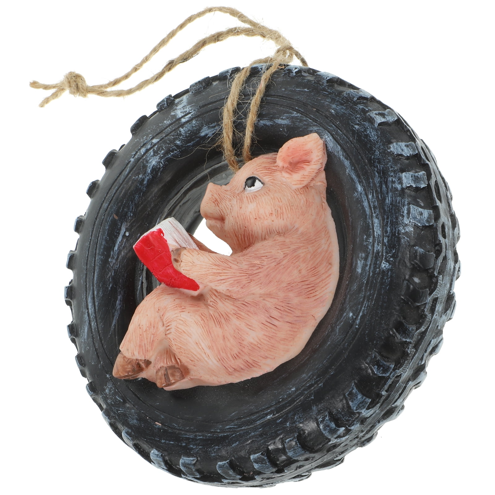 Pool Swing Pig Garden Statue Resin Tire Piggy Pendant Decoration ...