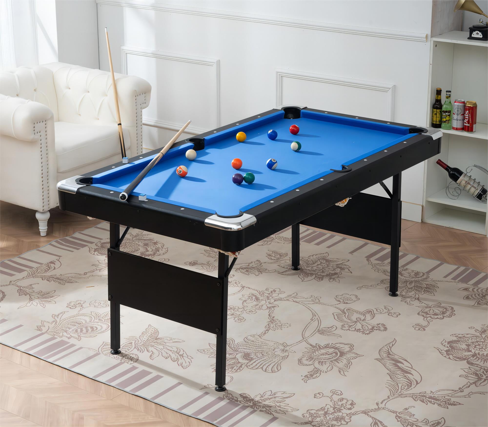 Mekek 6 ft Pool Table w/Accessories Included, Blue Cloth Black ...