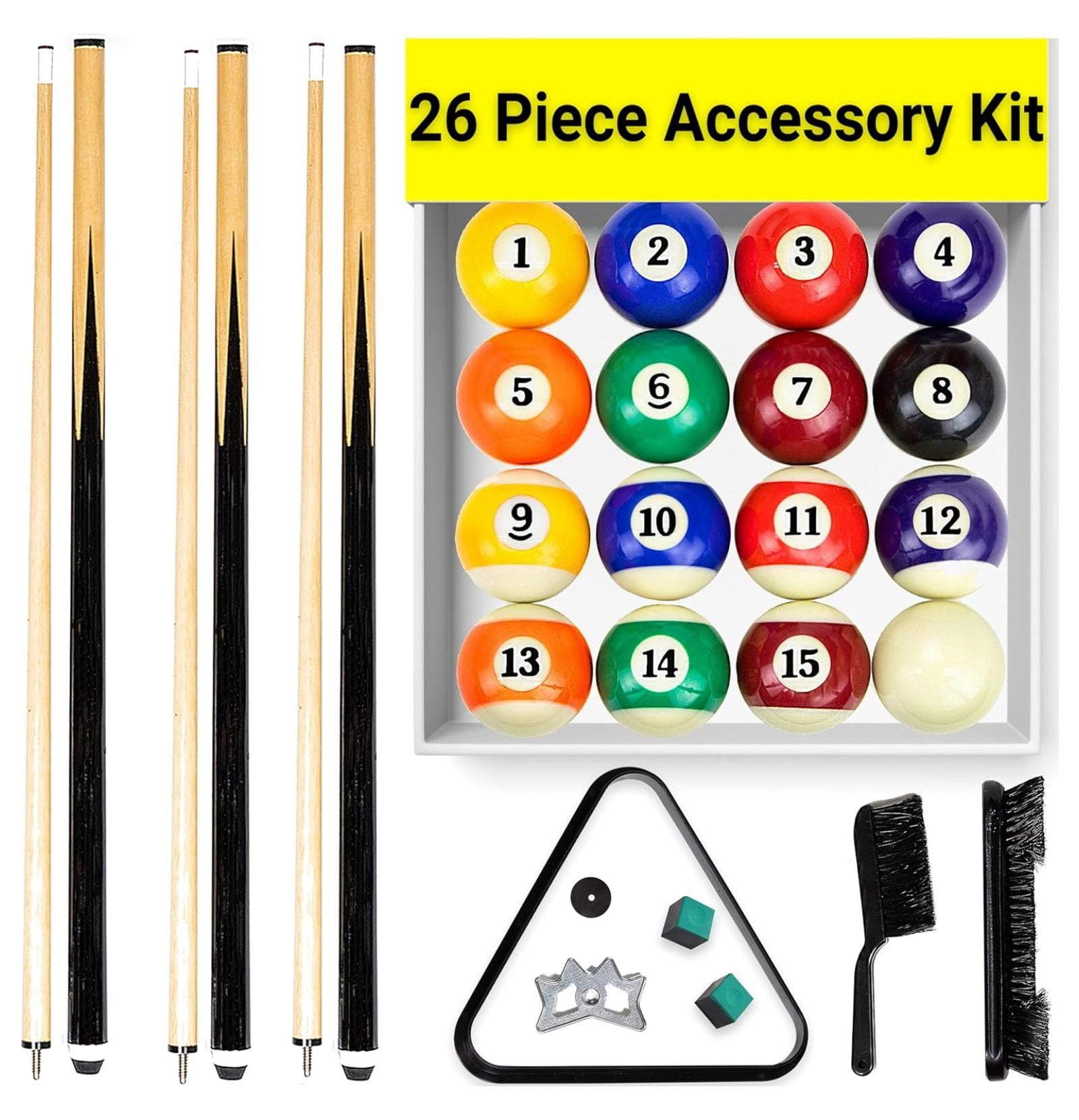 Pool Table Accessories Including Billiard , Pool Cues, Chalk, 8 ...