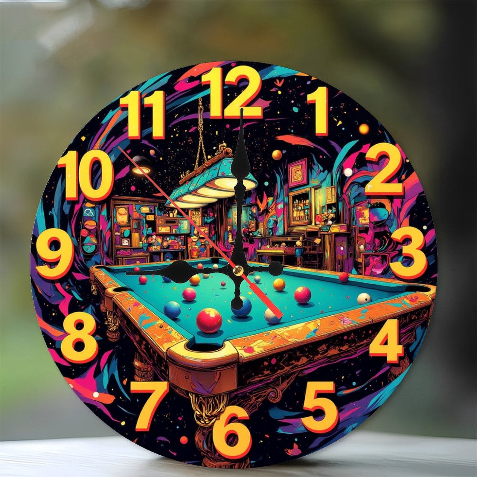 Pool Table Clock Wall Art Retro Psychedelic Billiard Room Decor 10-Inch ...
